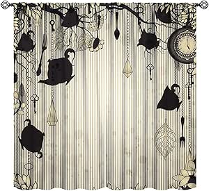 Amazon.com: JESTRONRY Clocks Kitchen Curtains, Abstract Vintage Tea ...