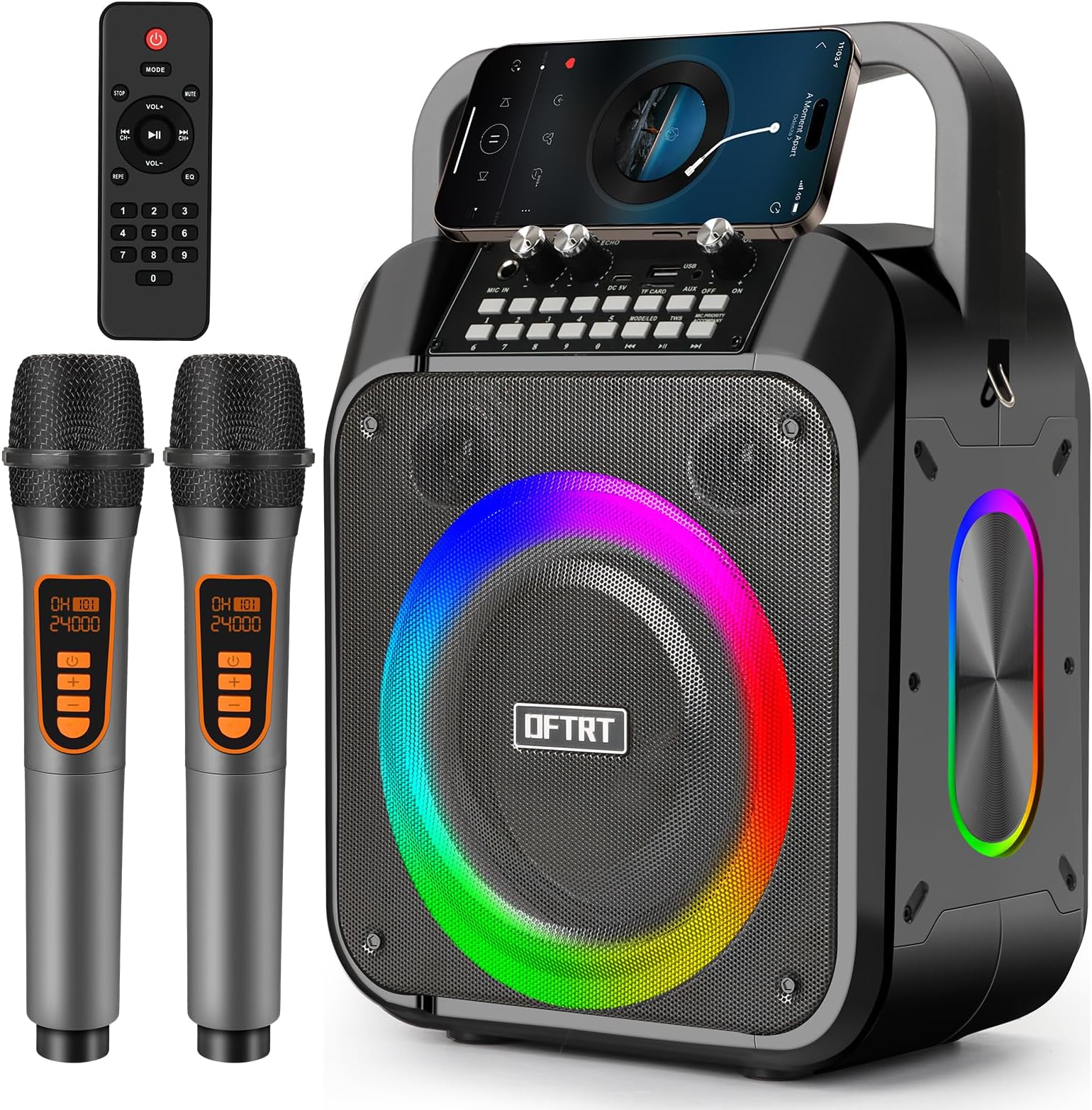 Amazon.com: Karaoke Machine with Two Wireless Microphones,Portable Bluetooth Speaker for 100W ...