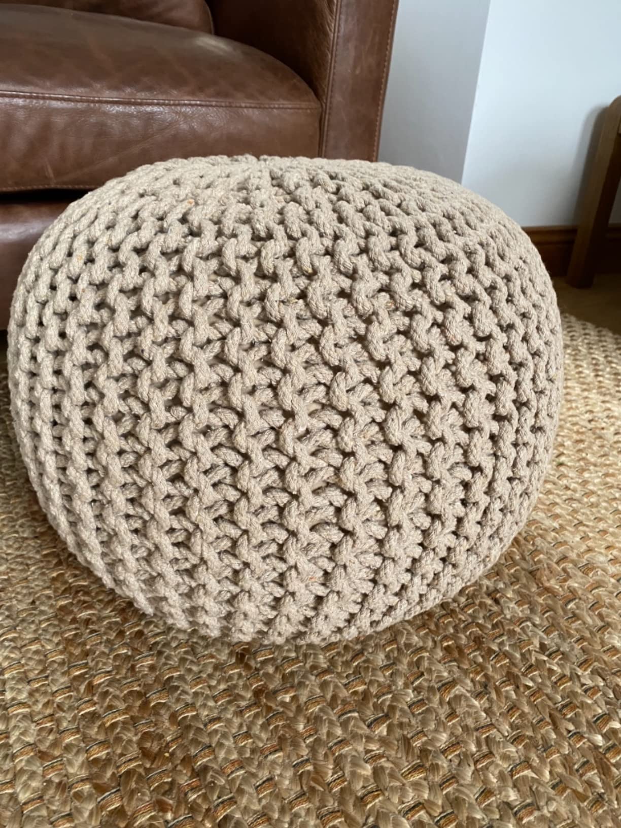 Home Beauty| Large 100% Cotton Chunky Knitted Round Pouffe Footstool ...