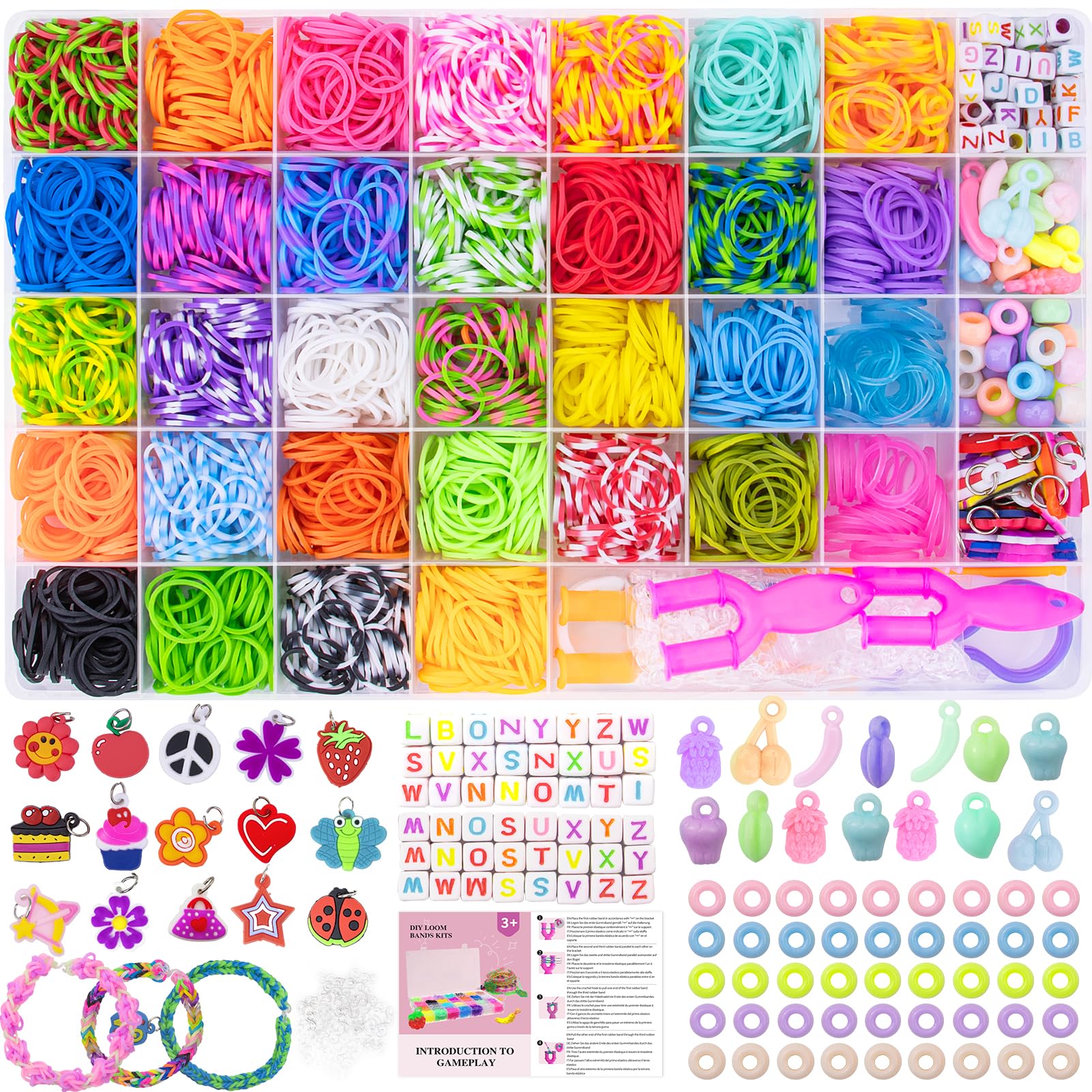 Uolifrem 2900+ Loom Bands Kit, 32 Colors Loom Band Kit with Clips ...
