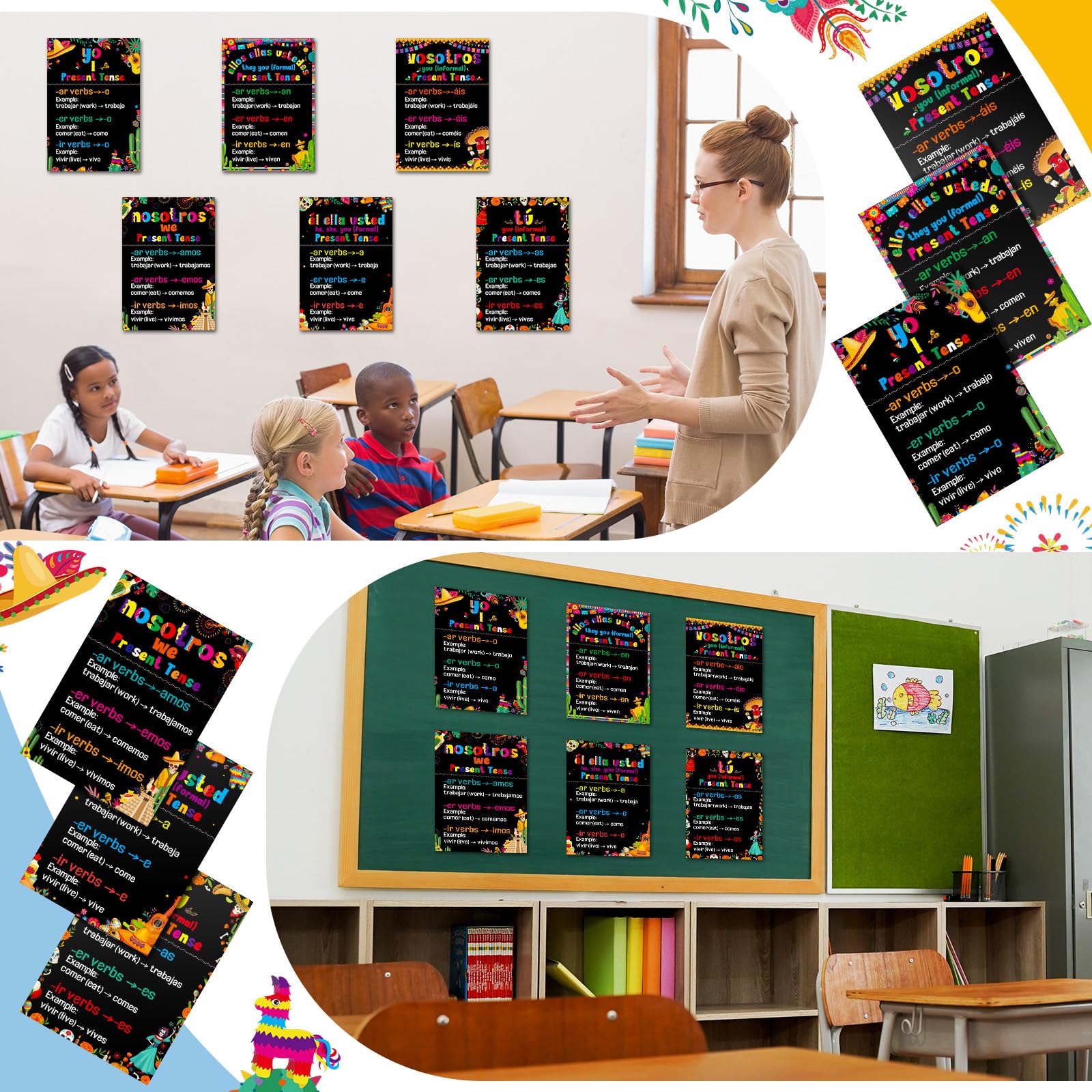 Snapklik.com : Sinload 6 Pcs Spanish Classroom Poster Set Spanish Verb ...