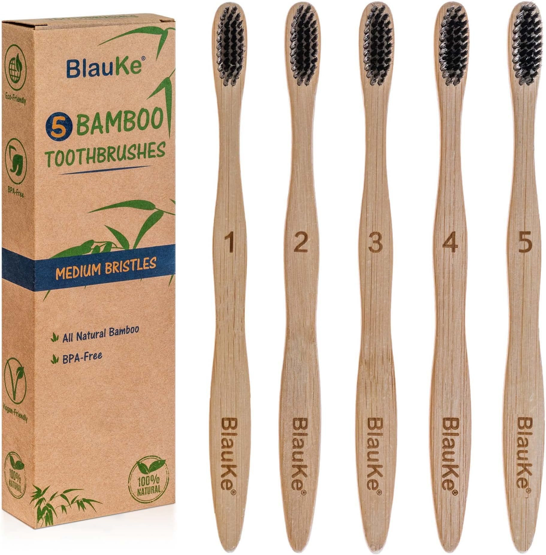 Amazon.com : bmbu Bamboo Toothbrush 4 Pack - Medium/Soft Charcoal ...