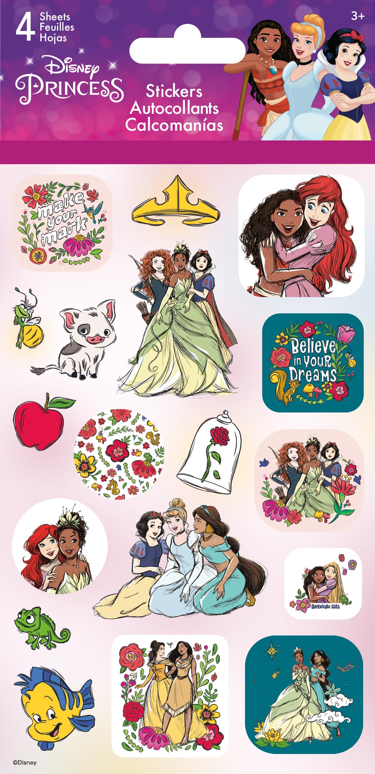 Amazon.com: Disney Princess - Sticker Collage- Standard 4 Sheet ...