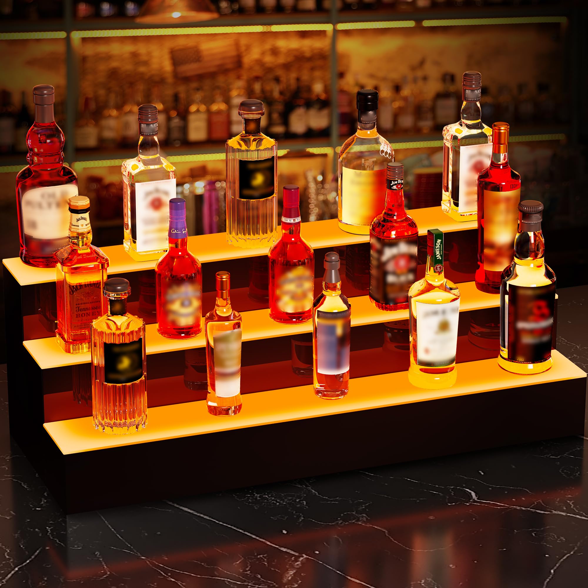 Snapklik.com : YITAHOME LED Lighted Liquor Bottle Display Shelf 3-Step ...