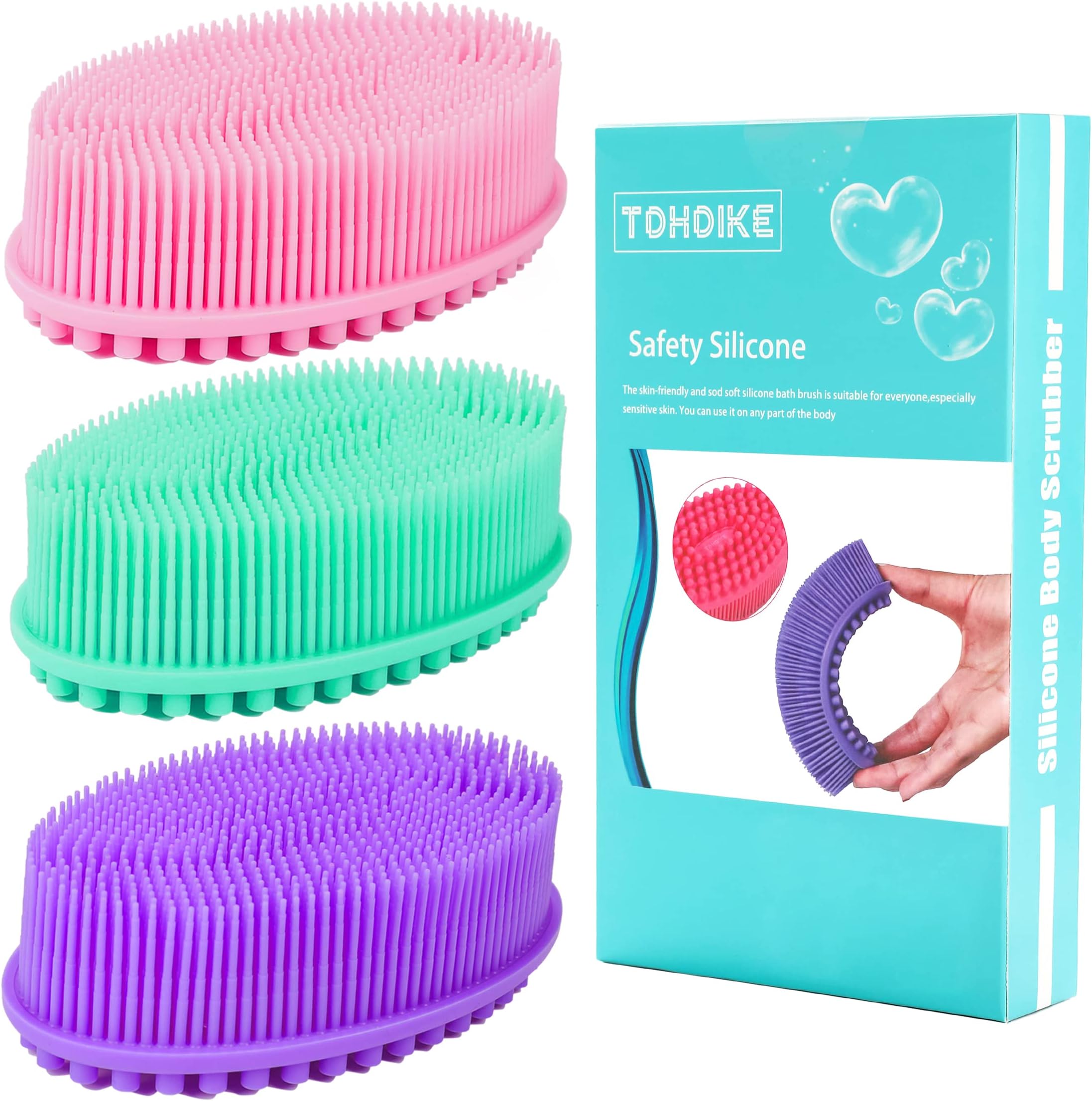 Amazon.com : TDHDIKE Silicone Body Scrubber Loofah - Set of 3 Soft ...