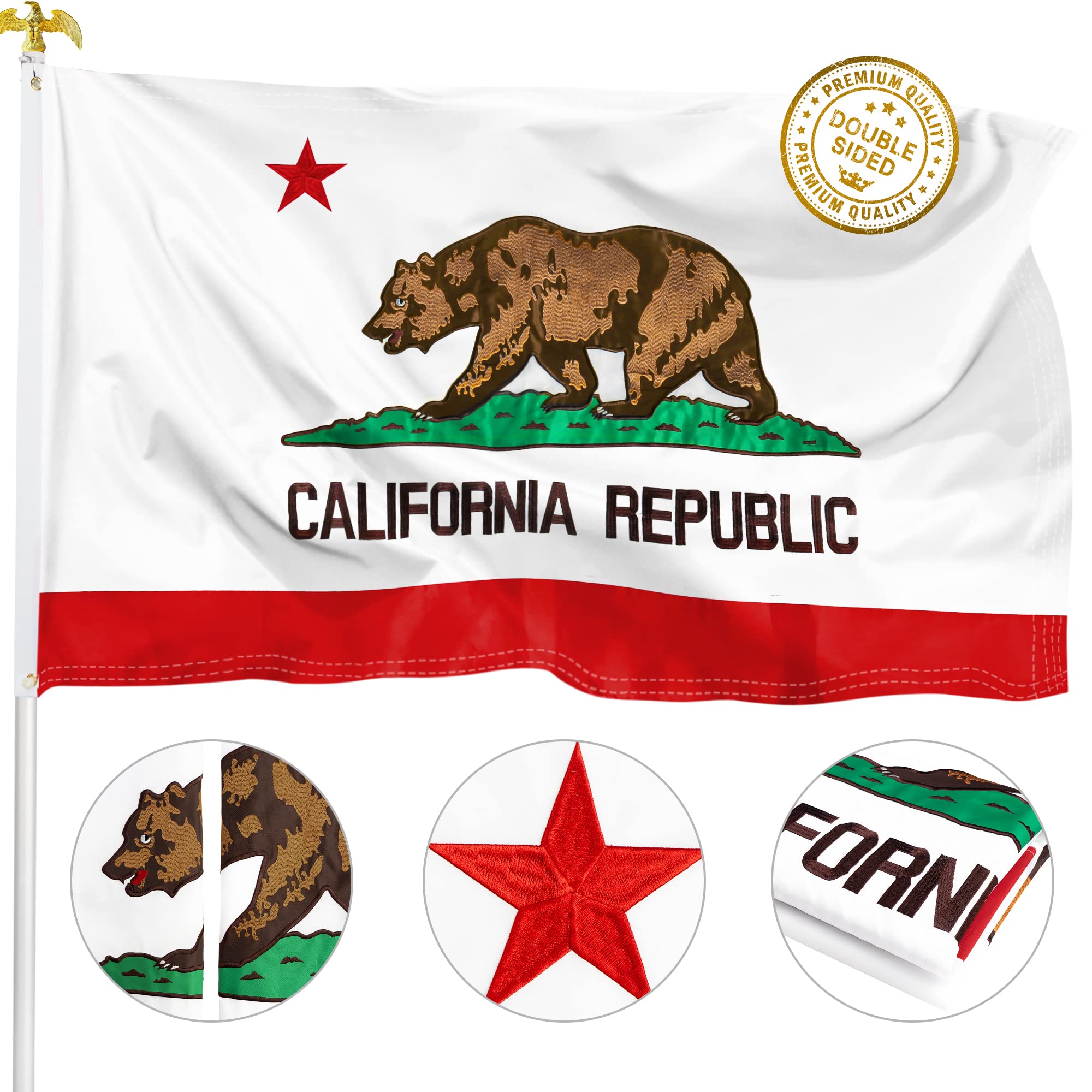 Amazon.com : XIFAN Premium California State Flag 3x5 - Double Sided ...