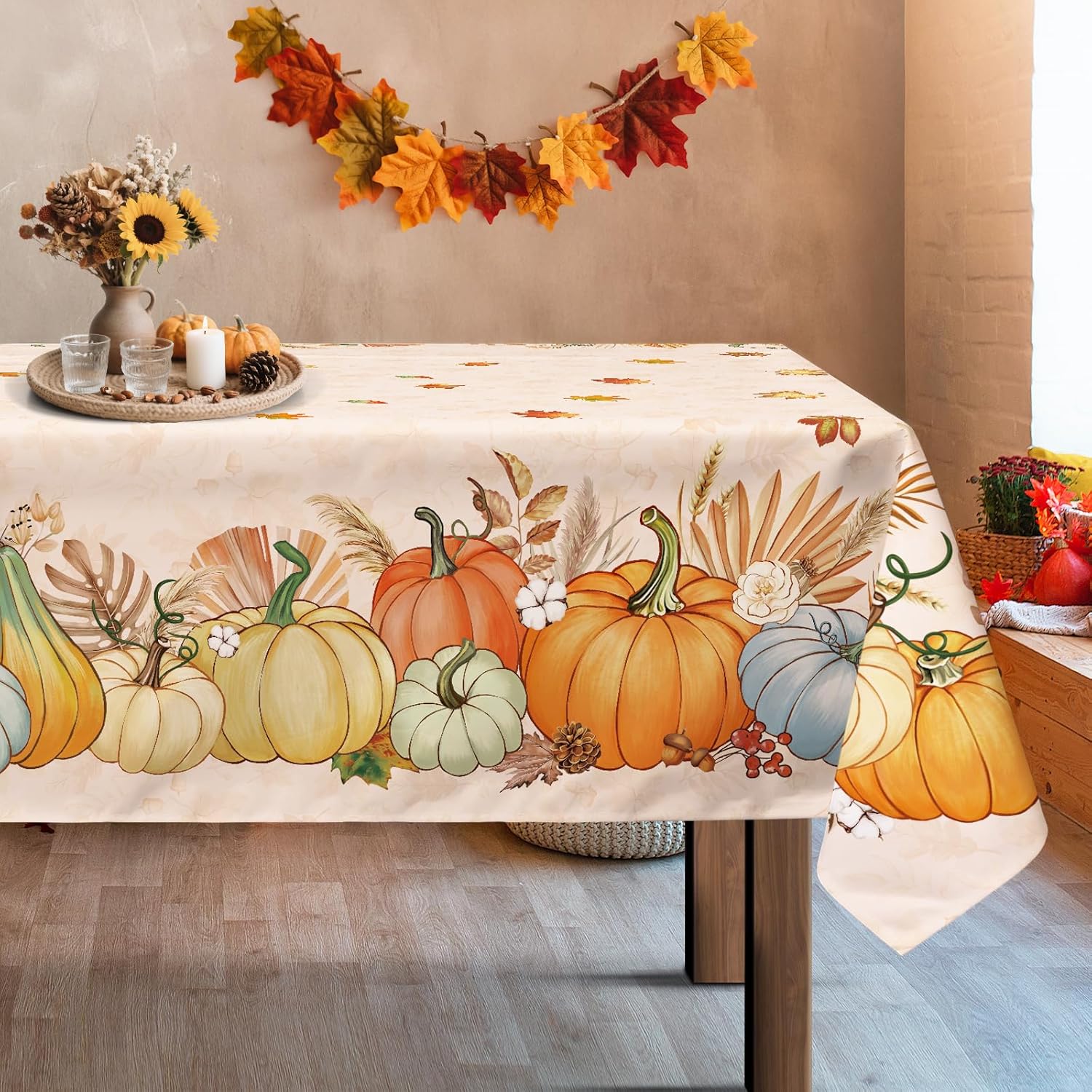 Amazon.com: Arquiel Fall Watercolor Pumpkin Tablecloth Waterproof ...