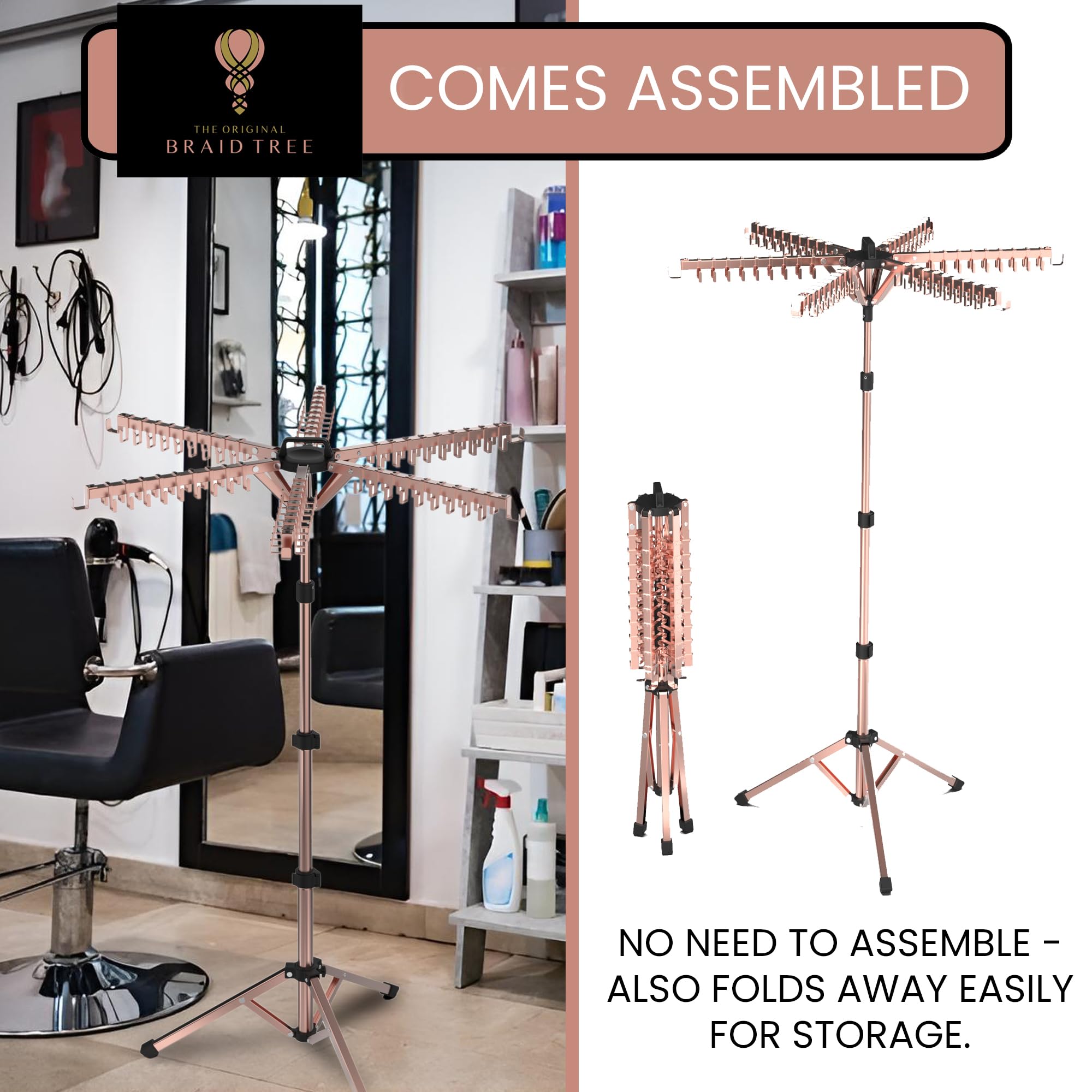 Swivel Braid Tree Braid Rack – Rose Gold, Pre-assembled, Space-Saving ...