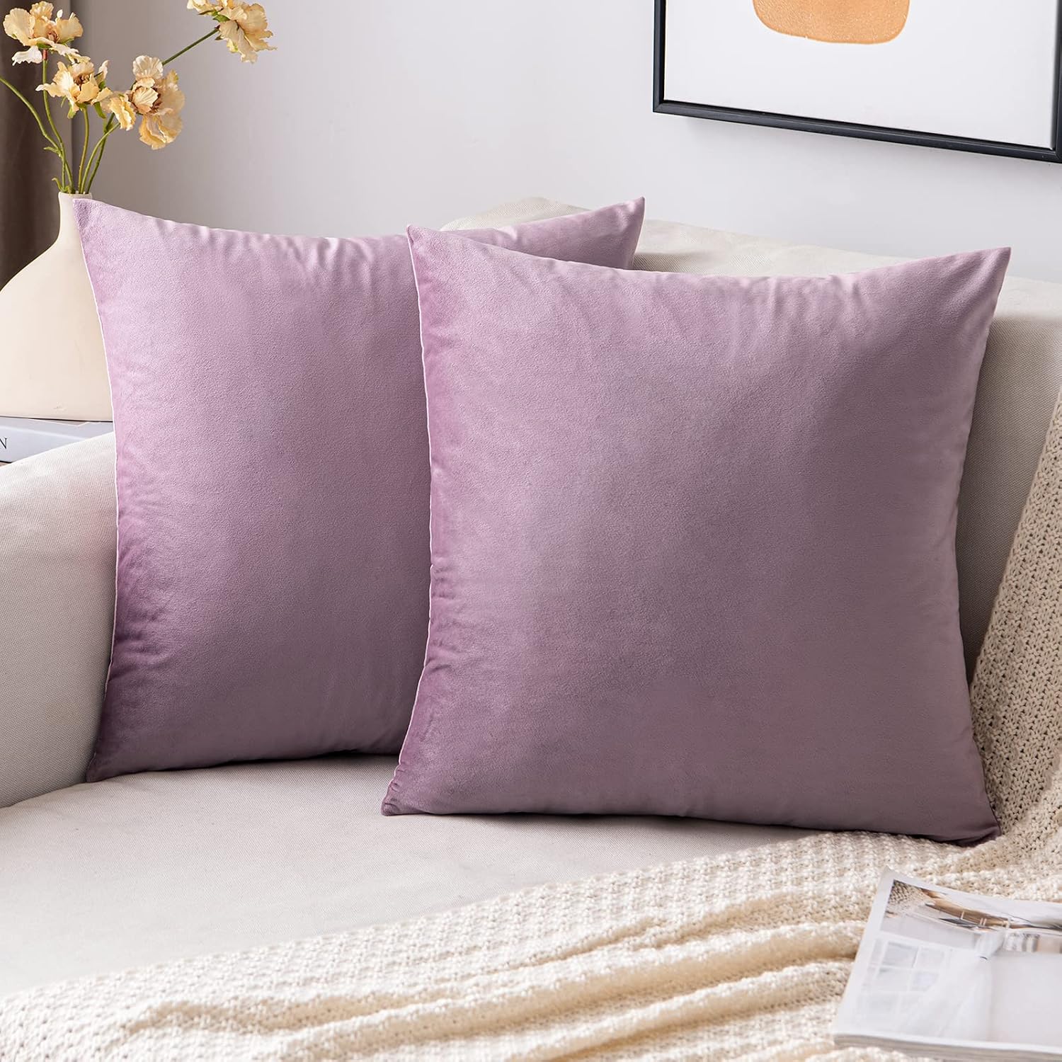EMEMA Velvet Cushion Covers Lilac Decorative Throw Pillow Case 16x16 ...