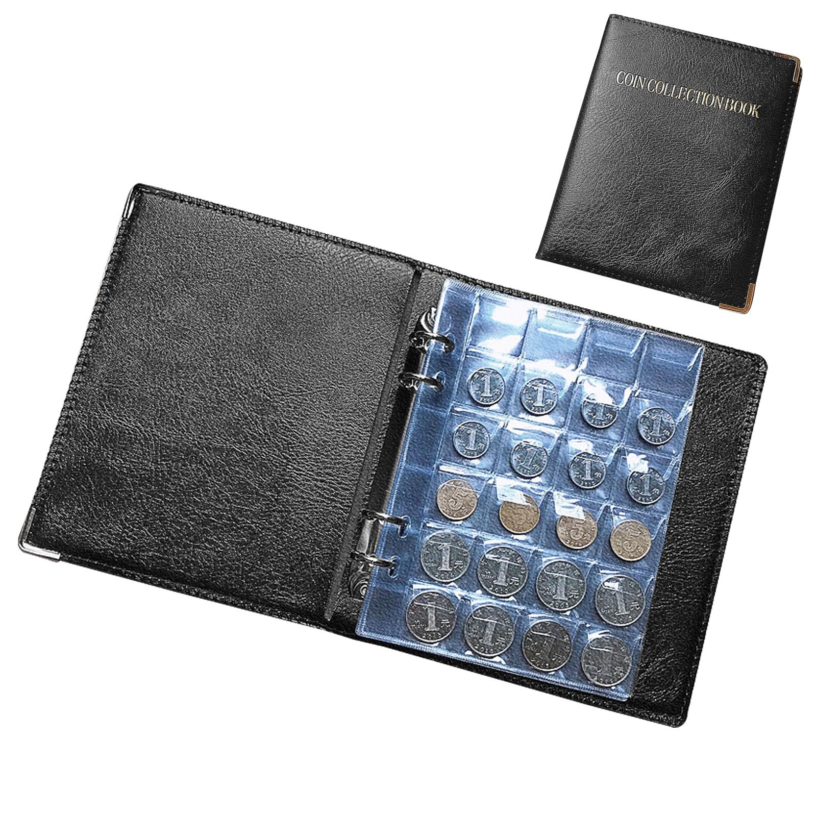 480 Pocket Coin Album, Leather Cover Coin Storage Album with 20-page ...