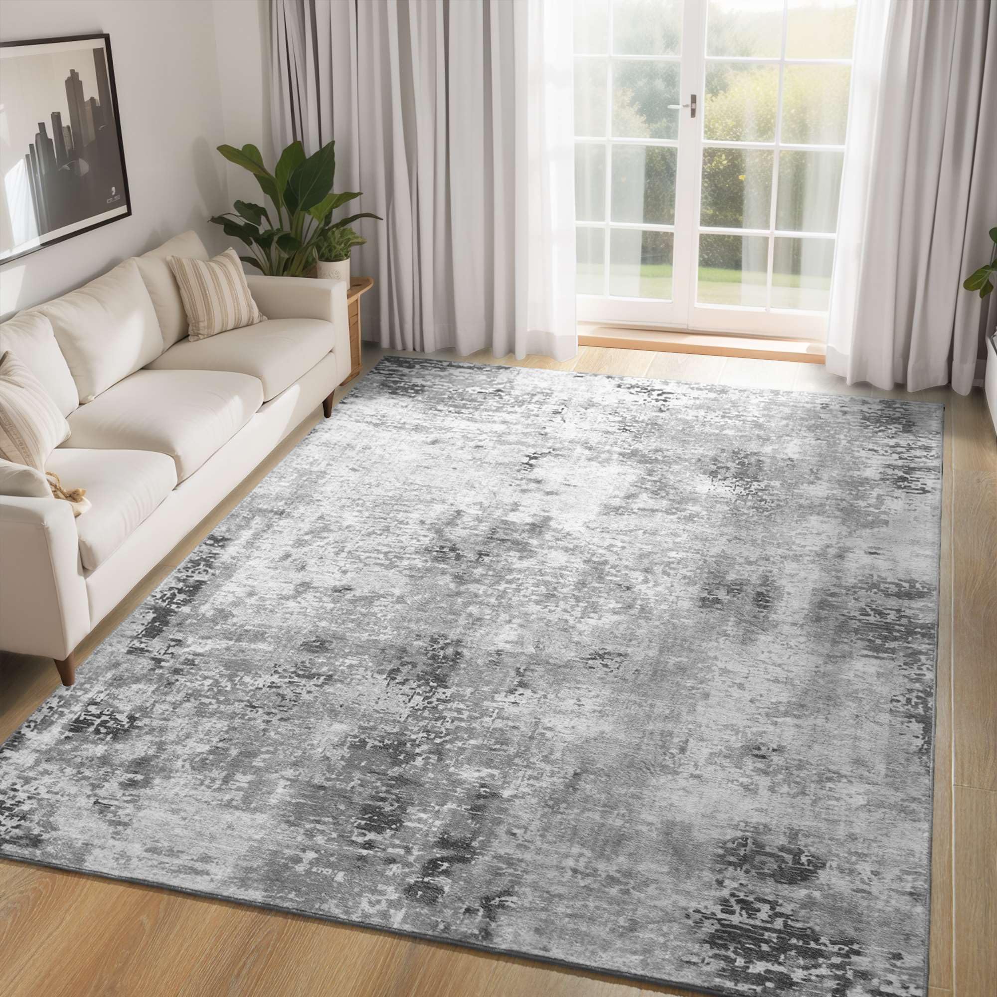 Amazon.com: Ompaa Living Room Rug 5x7 Gray Area Rug Machine Washable ...