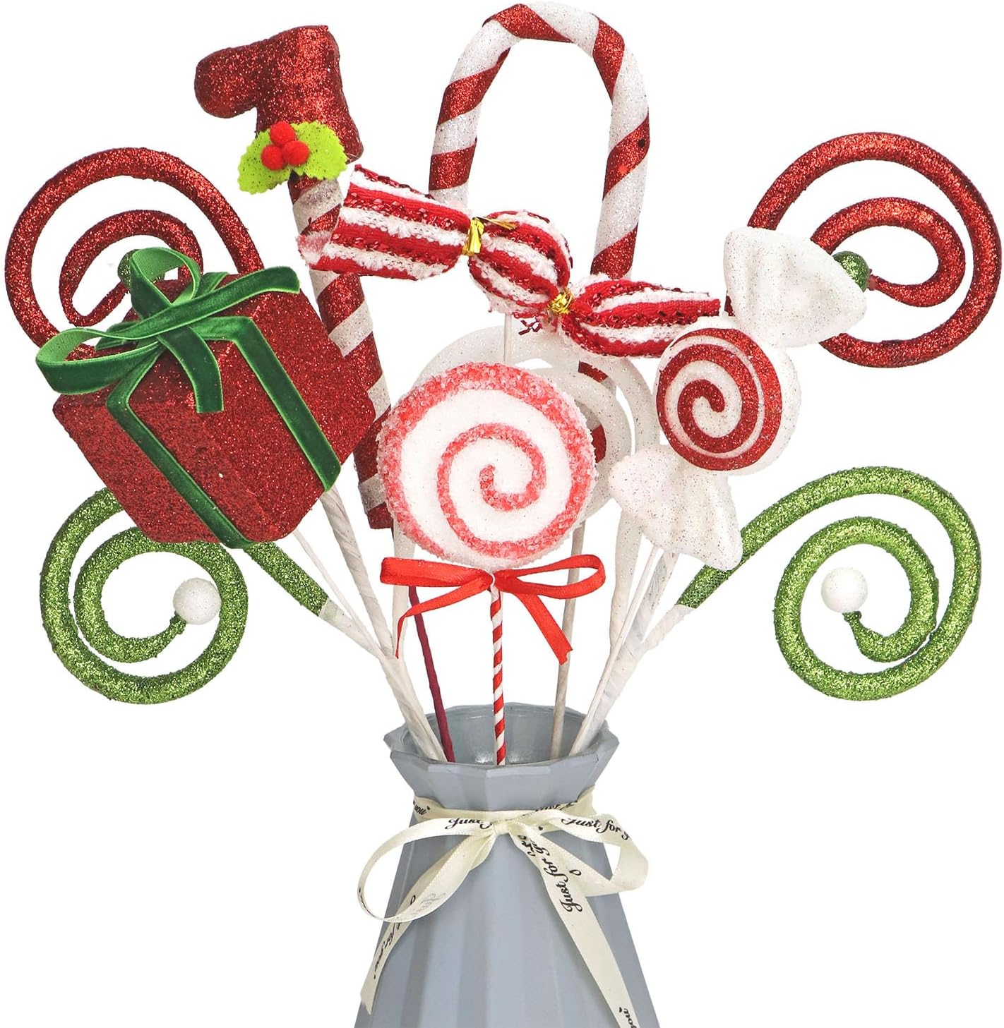 Amazon.com: 4PCS Glitter Curly Candy Christmas Tree Picks Assorted Red ...