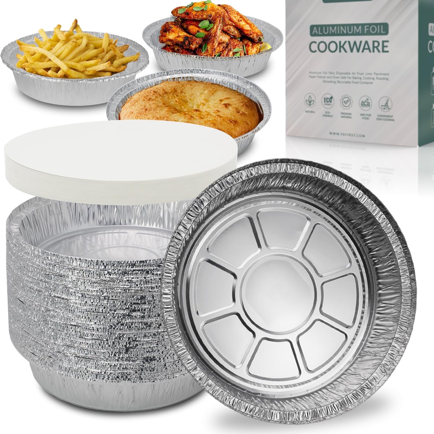 Amazon.com: YAFIRST 50-Pack of 8 Inch Round Aluminum Foil Pans With ...