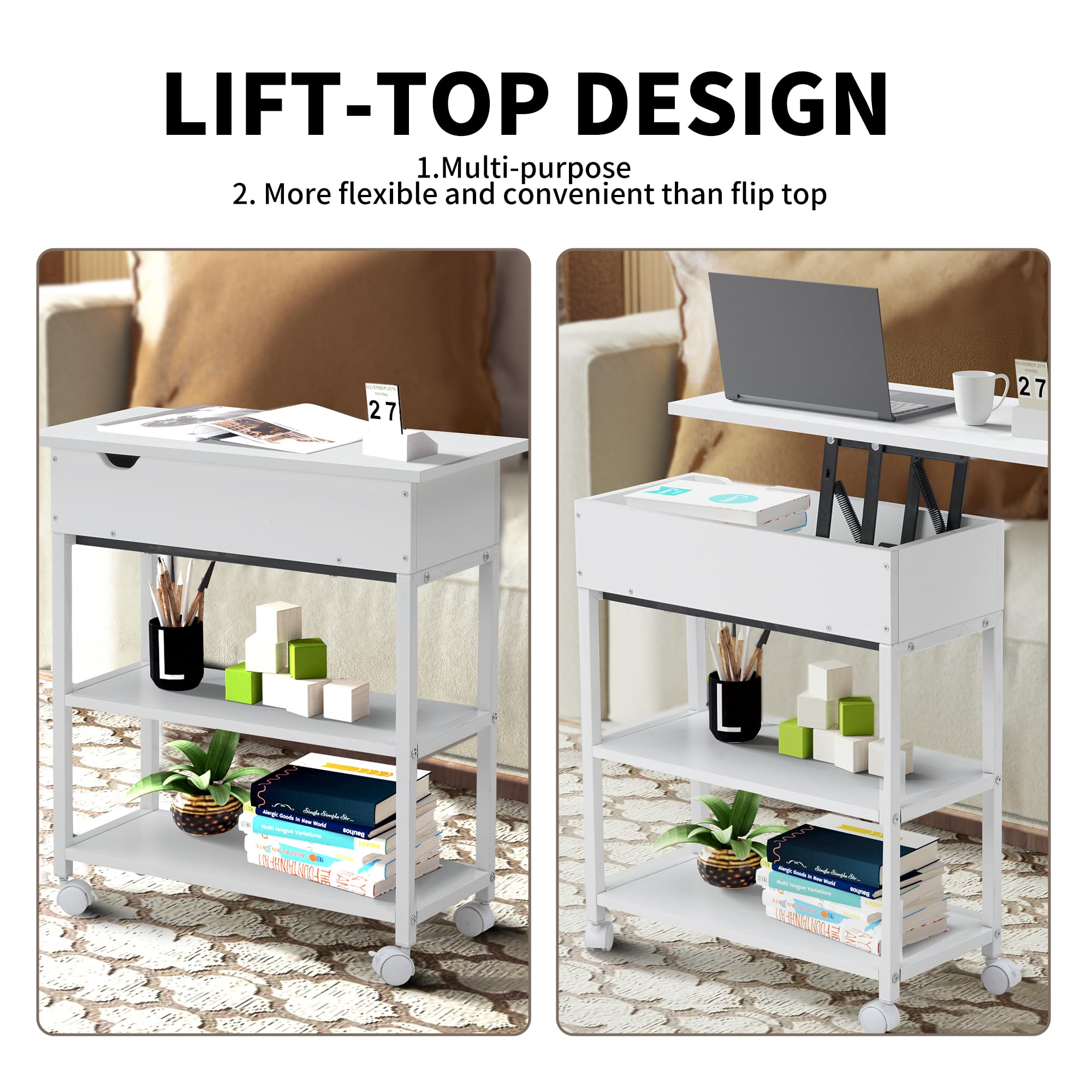 Lift Top End Table with Charging Station, Narrow Side Table with USB ...