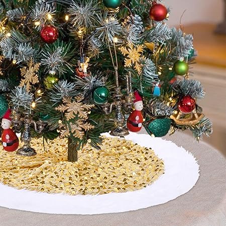 Amazon.com: Fanqisi Christmas Tree Skirt 18 Inches Gold Sequin Small ...