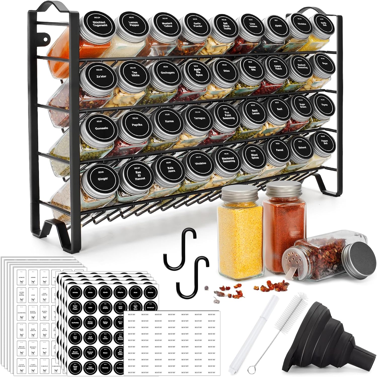 Amazon.com: Spice Rack Organiser with 36 Spice Jars, 502 Spice Labels ...