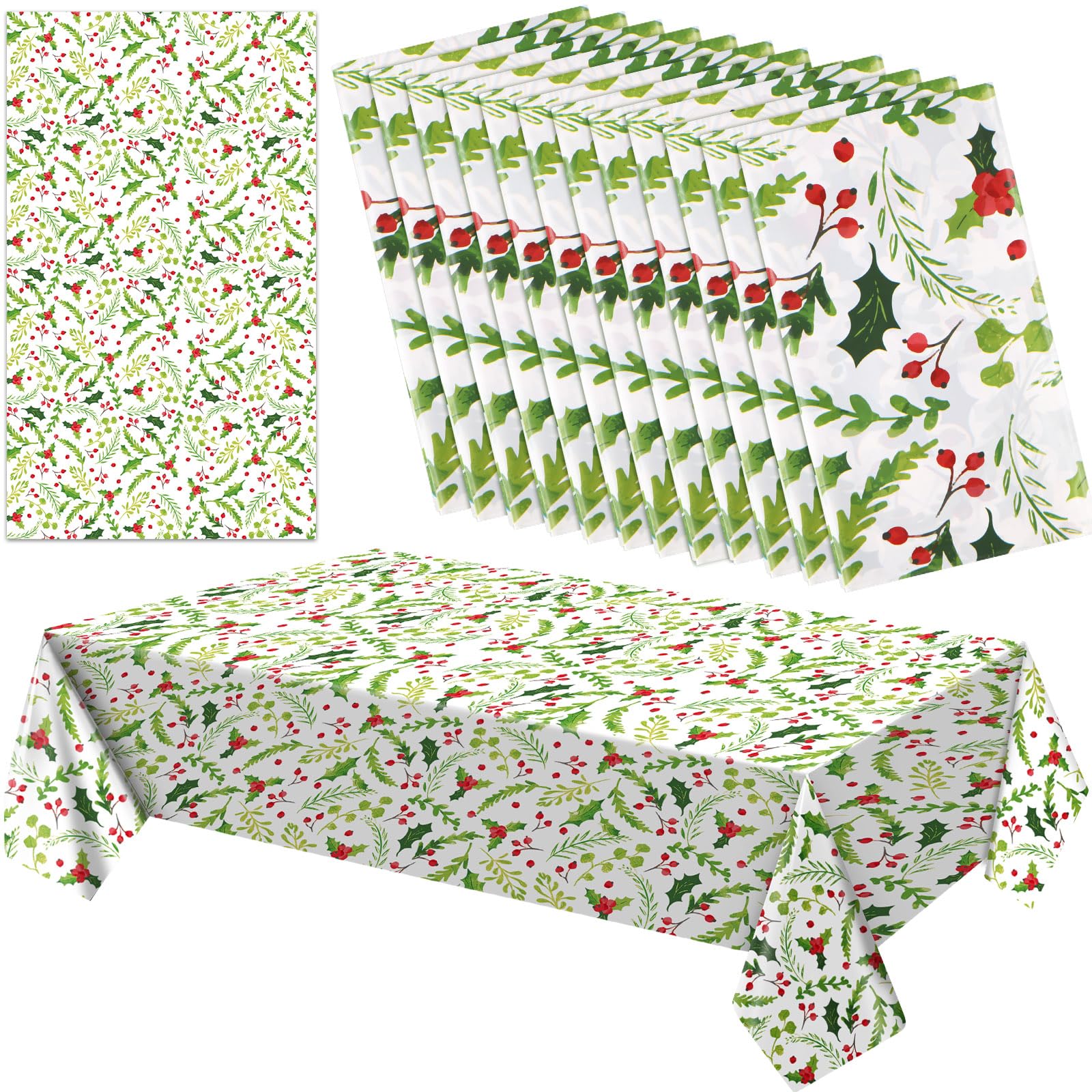 Amazon.com: Ganeen 12 Pcs Christmas Tablecloth Holly Berry and Leaves ...