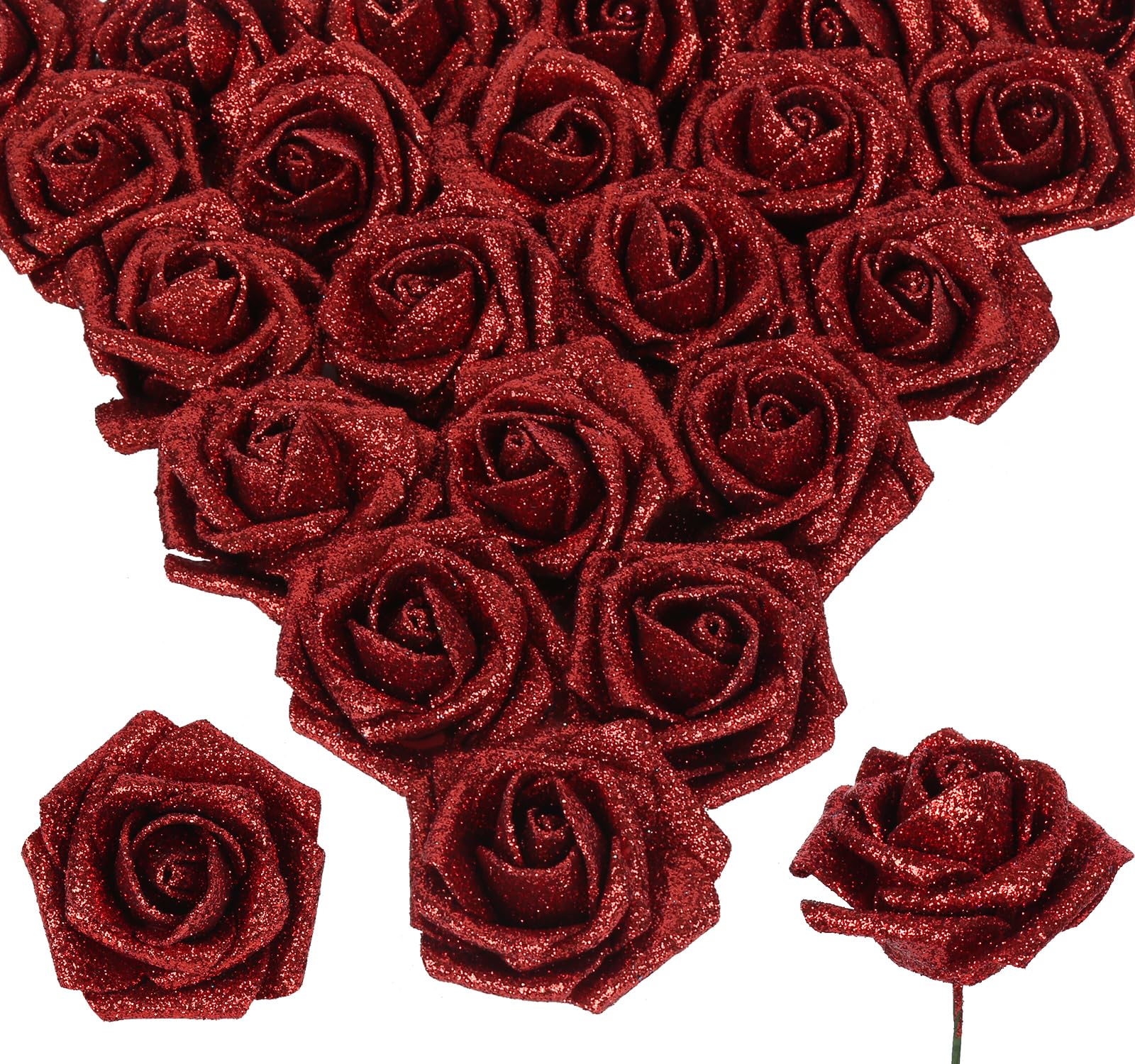Amazon.com: INSUNSIX Red Glitter Roses 30pcs Fake Red Roses Real ...