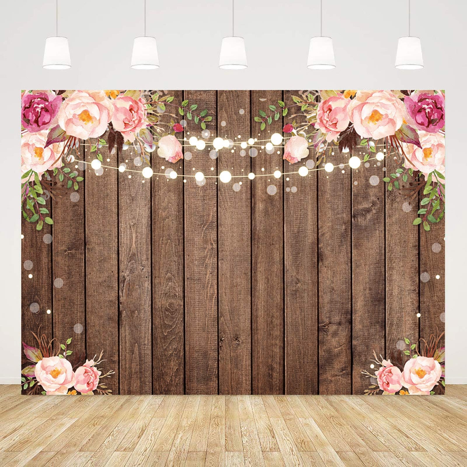 Amazon.com : Sensfun 7x5ft Rustic Floral Wood Backdrop for Baby Shower ...