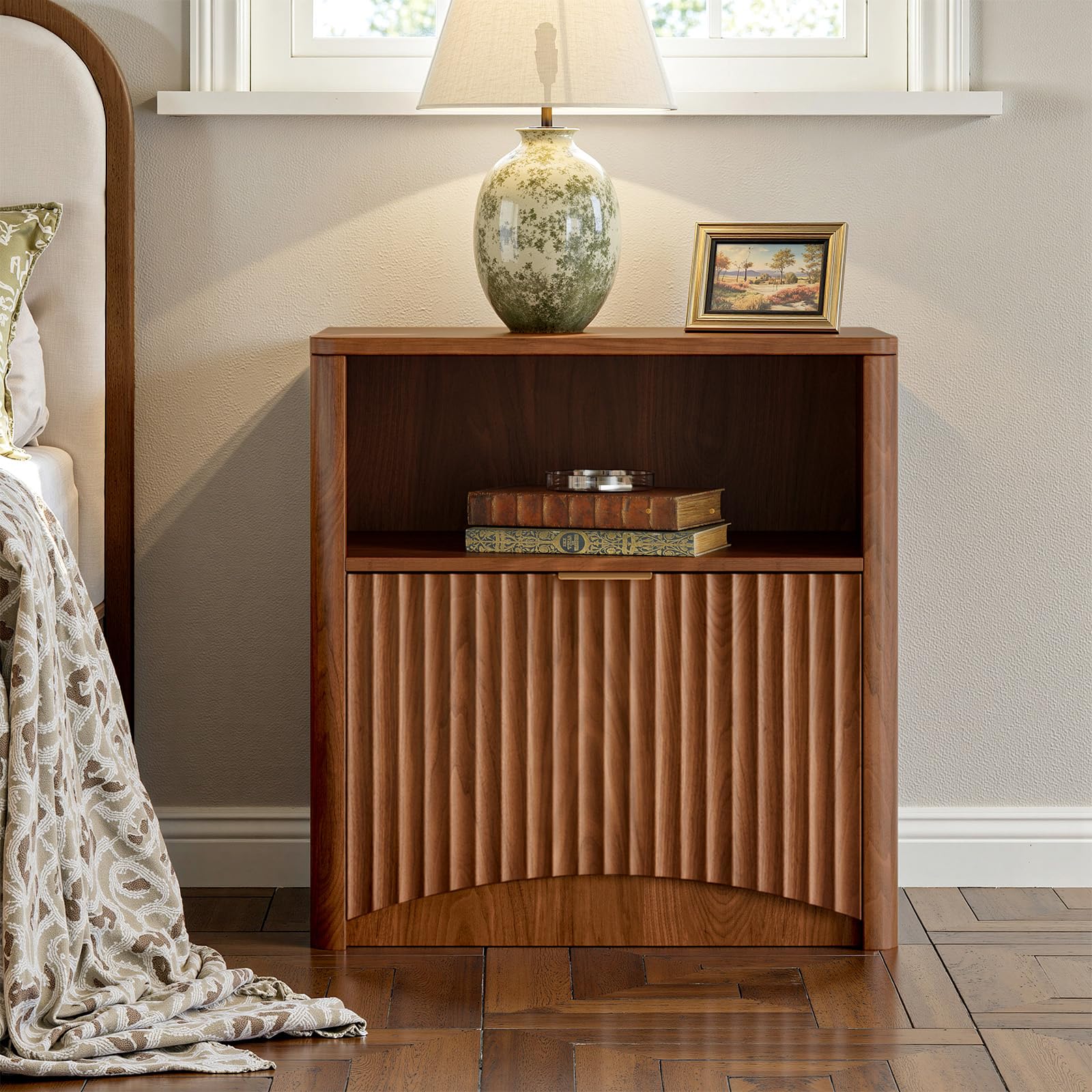 Snapklik.com : Evermagin Fluted Nightstand Set Of 2, Walnut Bedside Table