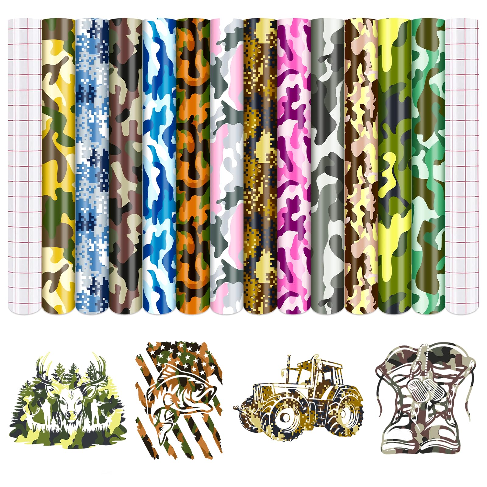Amazon.com: HTVSTD Camo Permanent Vinyl - 12 Sheets 12 x 10inches ...