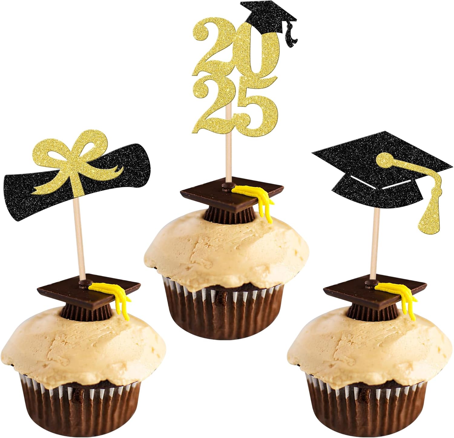 Amazon.com: 24 PCS 2025 Graduation Theme Cupcake Toppers Glitter ...