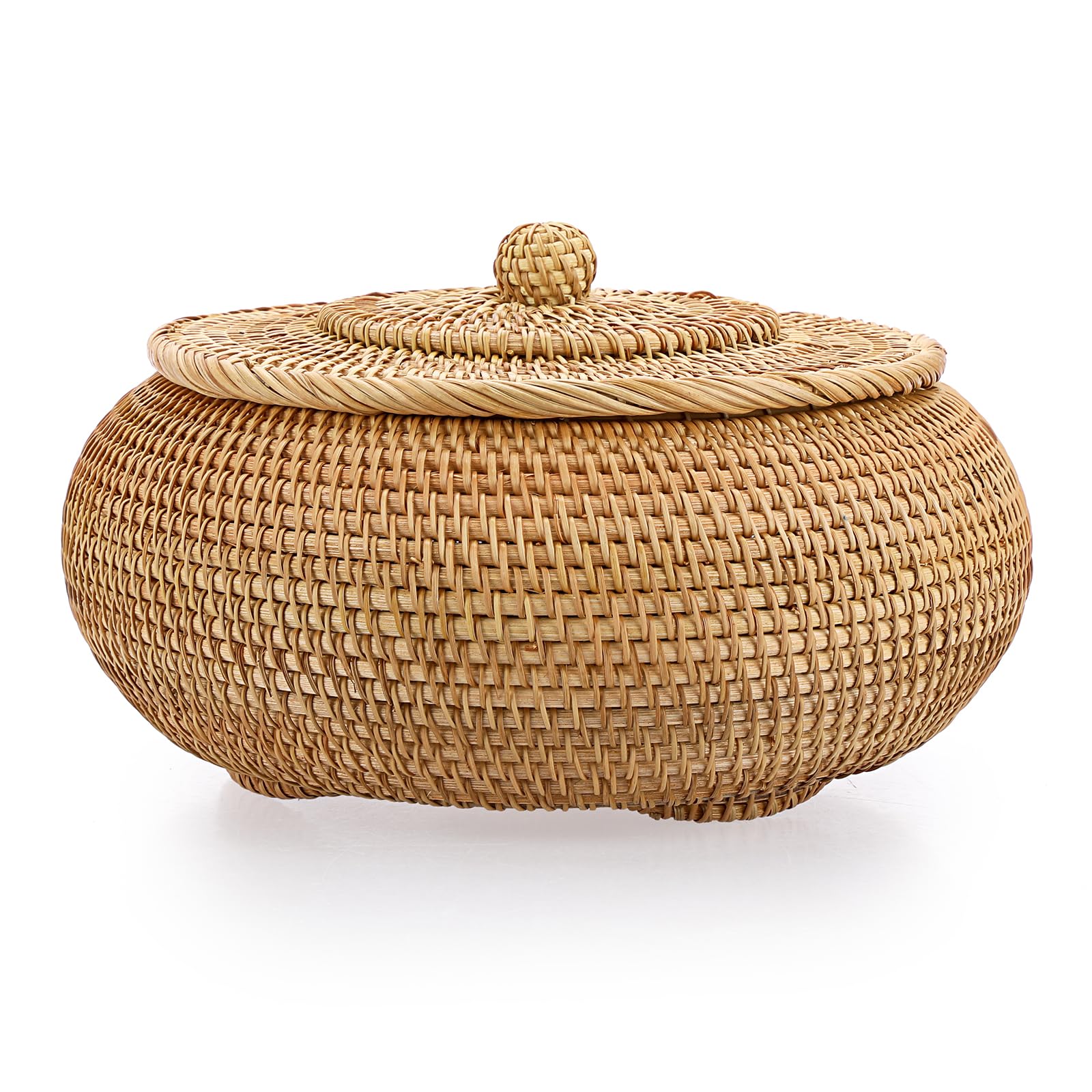 Amazon.com: Hipiwe Round Rattan Boxes with Lid Natural Woven Storage ...