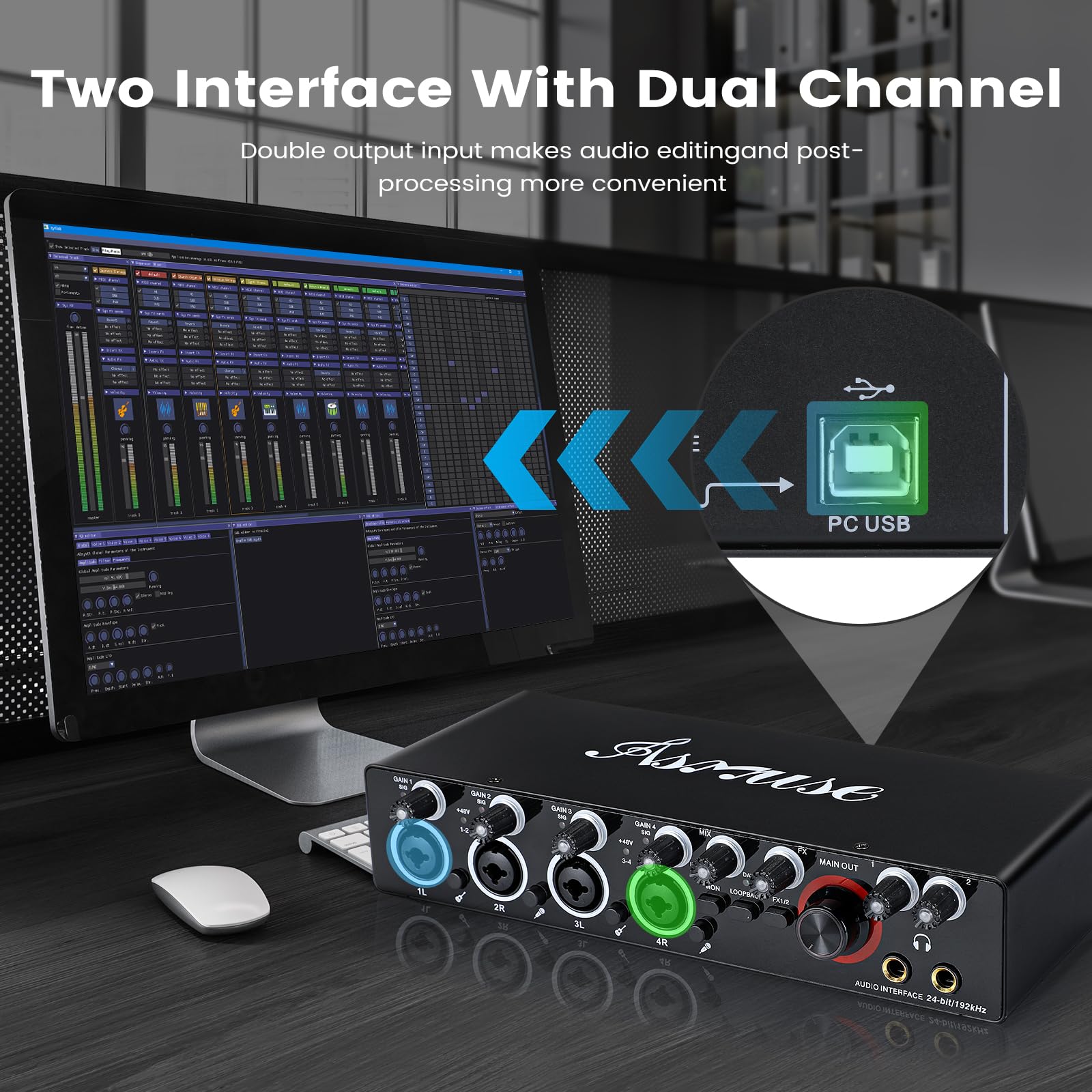 Snapklik.com : 4 Channels USB Audio Interface, 24-bit/192 kHz High ...