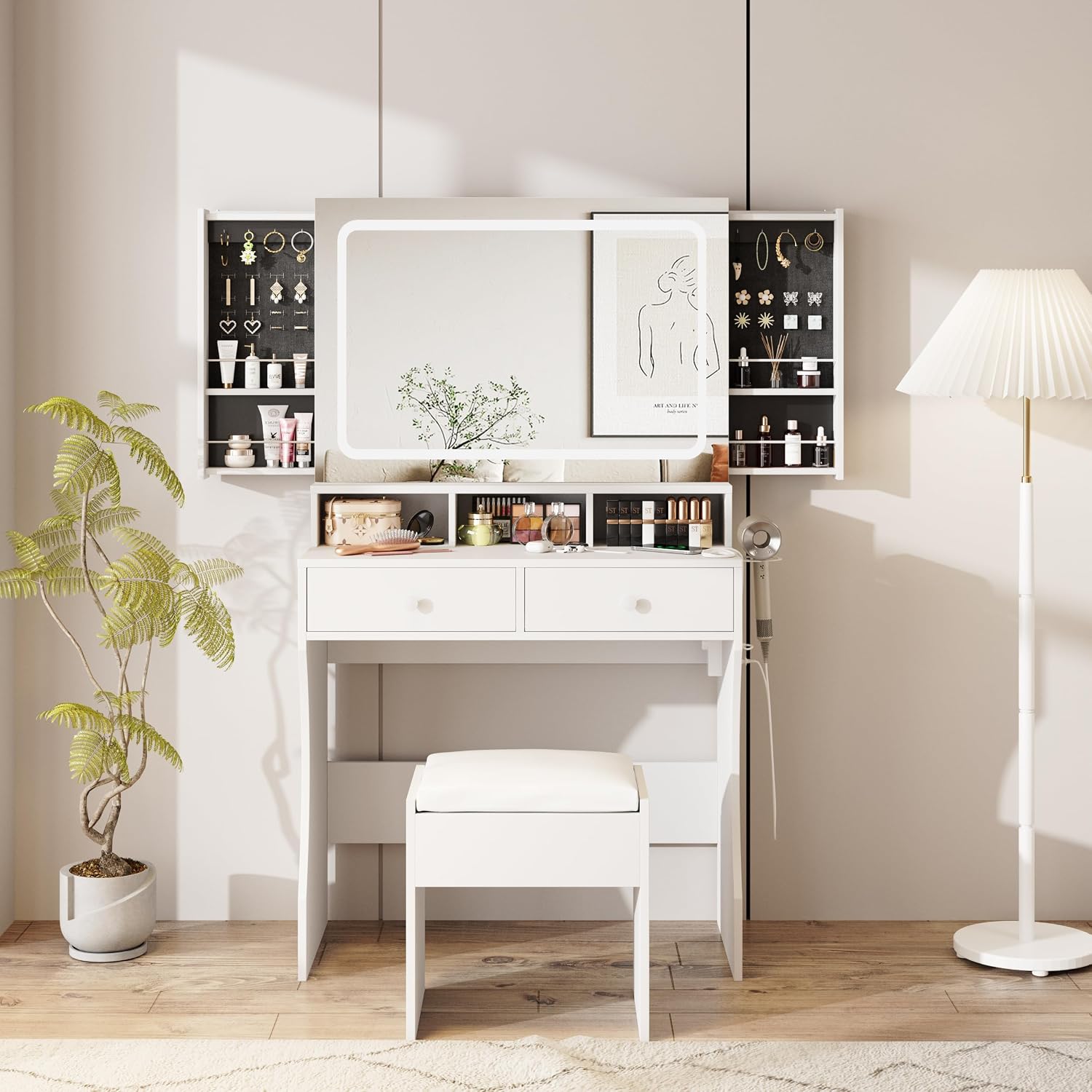 Amazon.com: Makeup Desk with Mirror and Lights, White Dressing with ...