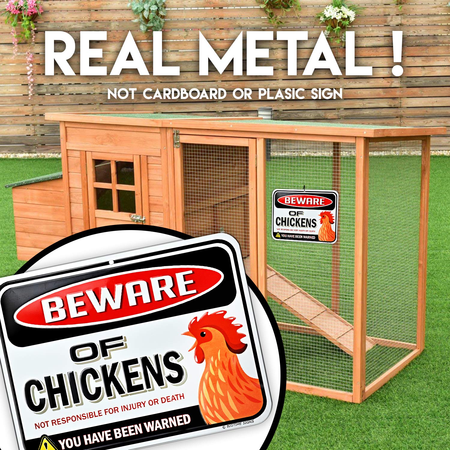 Buy Beware of Chickens Warning Sign - Embossed Metal - 9 inches x 12 ...