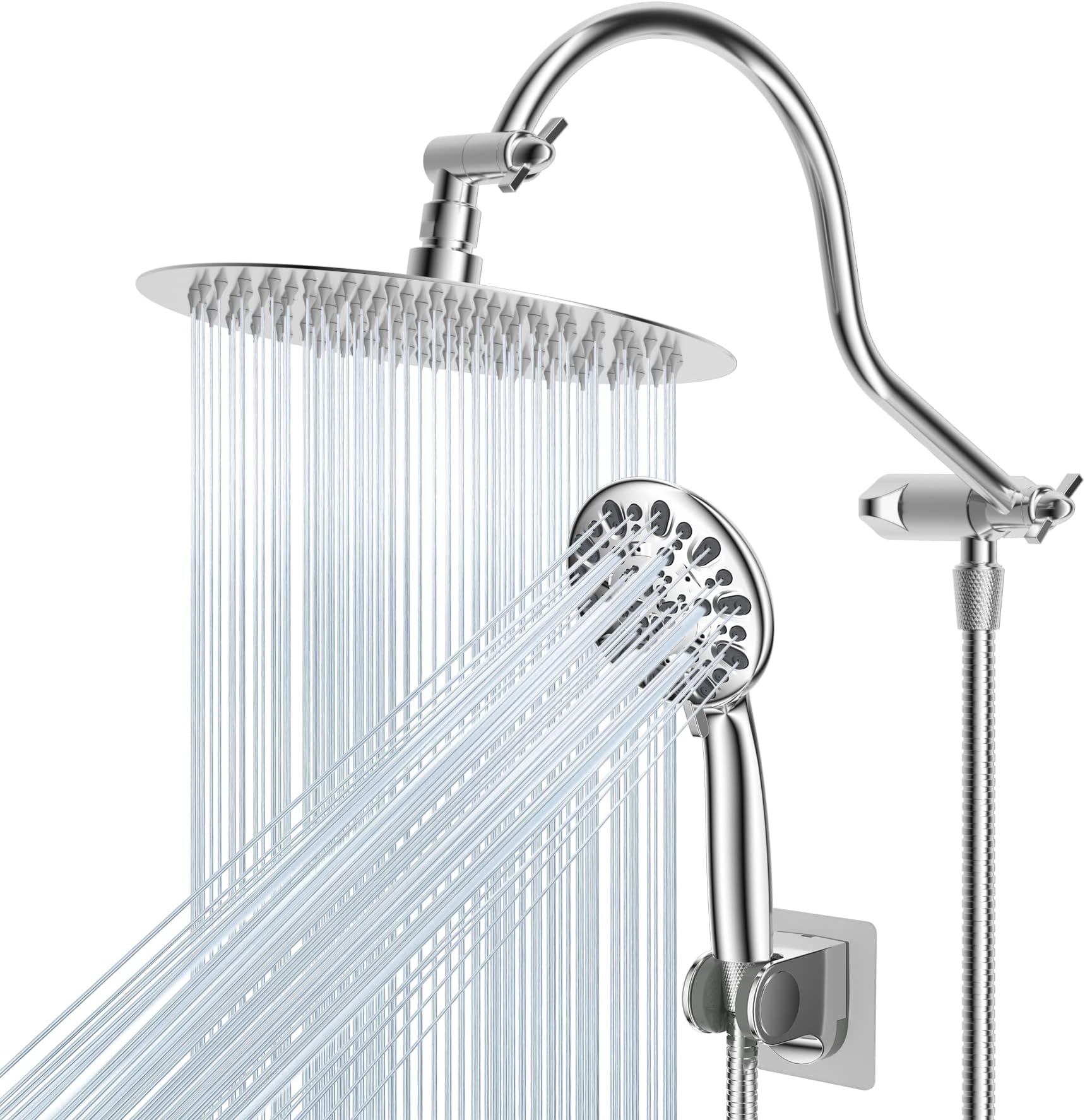 All Metal Shower Head Handheld with Brass Hand Showerhead Holder, High ...