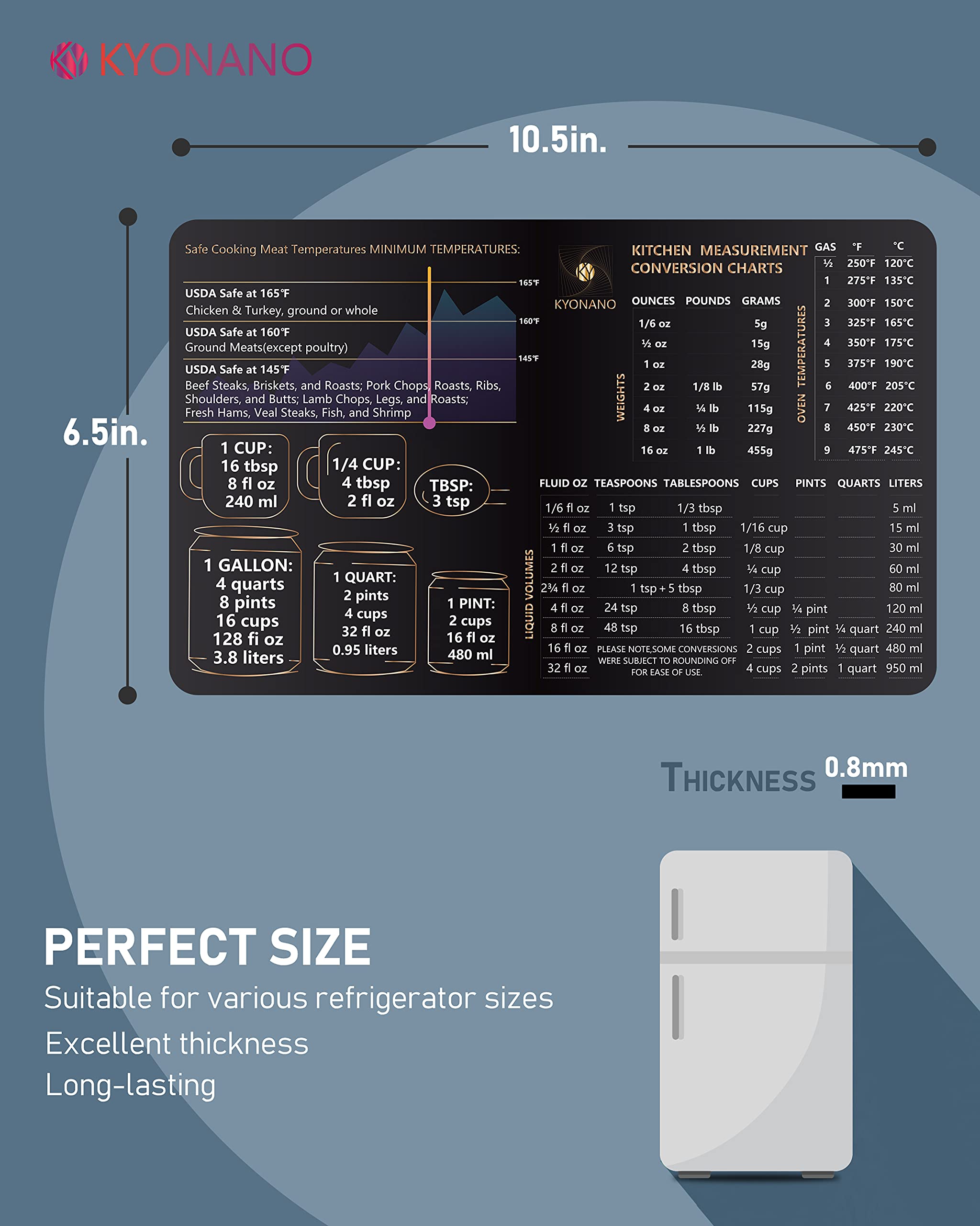Kitchen Conversion Chart Magnet - 10.5" 6.5" Kitchen Measurement ...