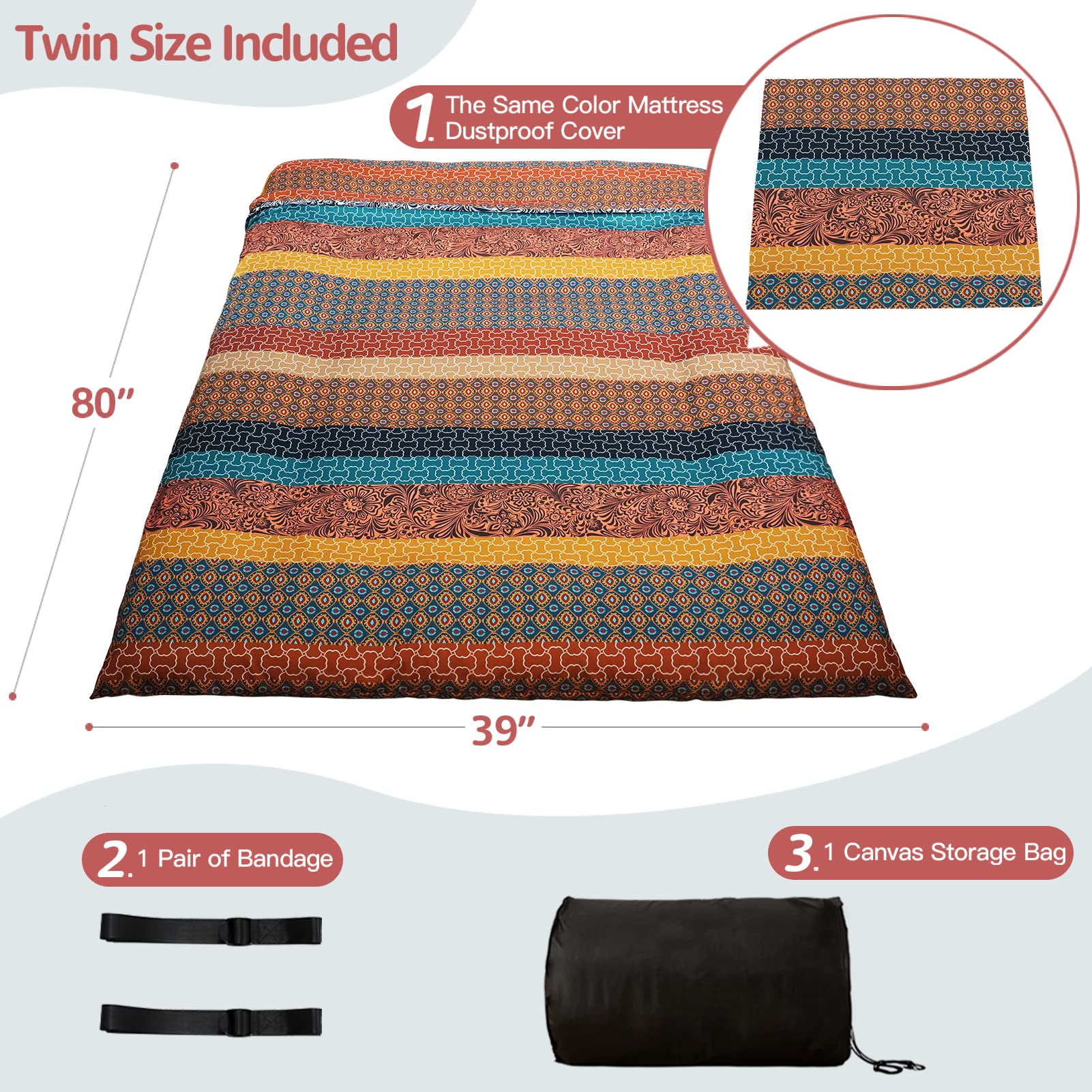 MAXYOYO Bohemian Futon Mattress Floor Mattress Vintage Floral Japanese ...