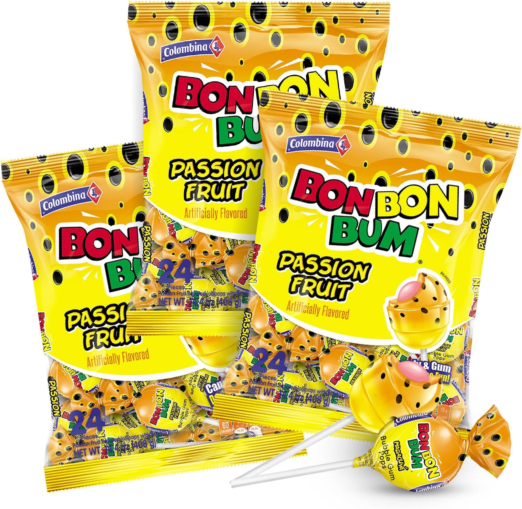 Amazon.com : Colombina Bon Bon Bum Lollipops w/Bubble Gum Center ...