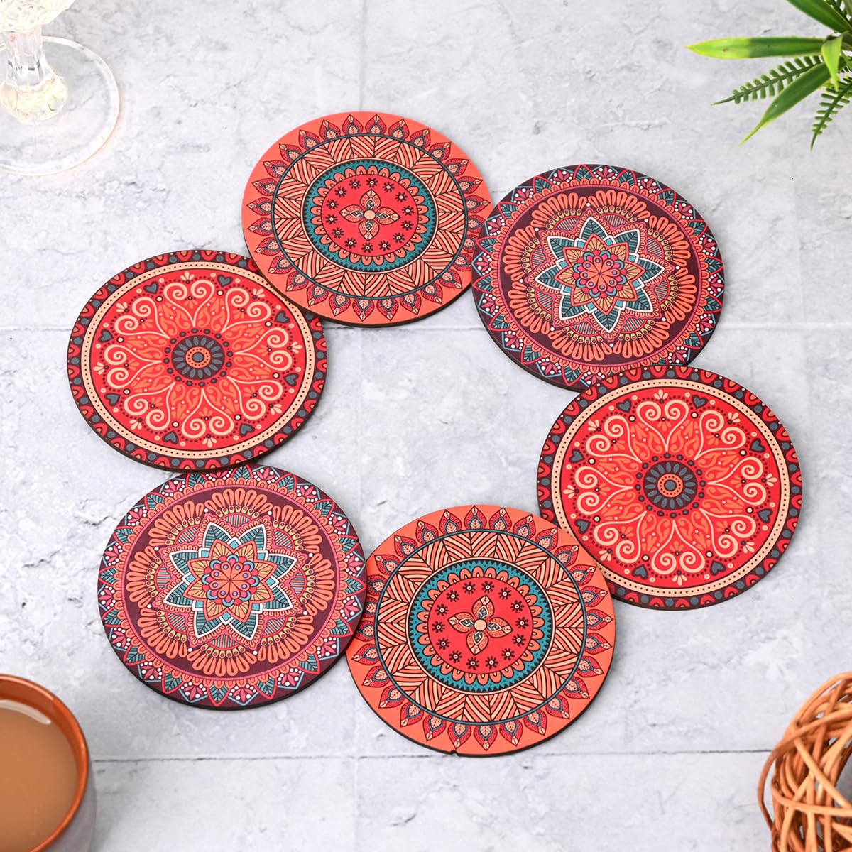 Gift Kya De Coaster Set Of 6 Fine Mandala Art Wooden Coasters With ...
