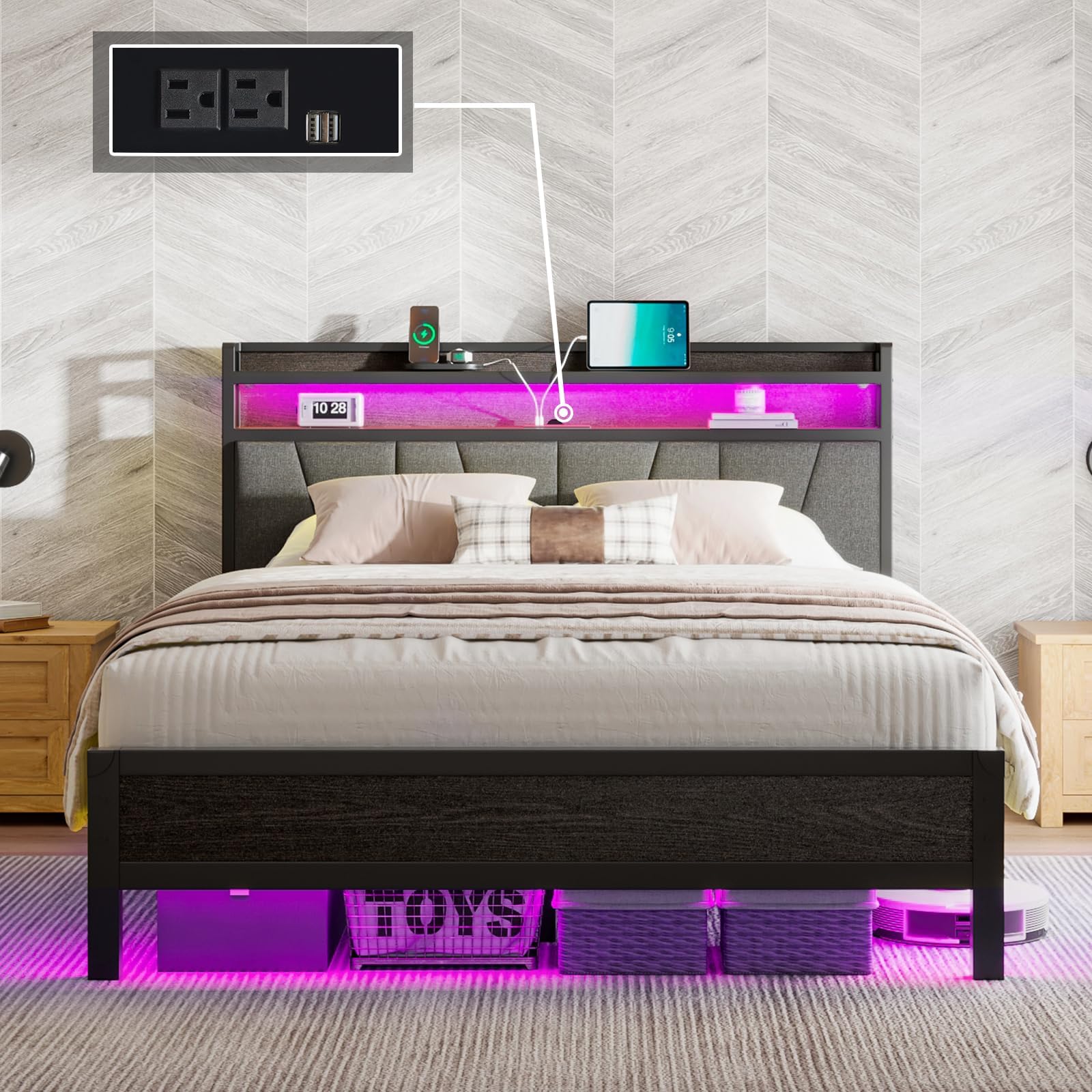 Amazon.com: LUXOAK Full Size Bed Frame with LED Light, Platform Metal ...