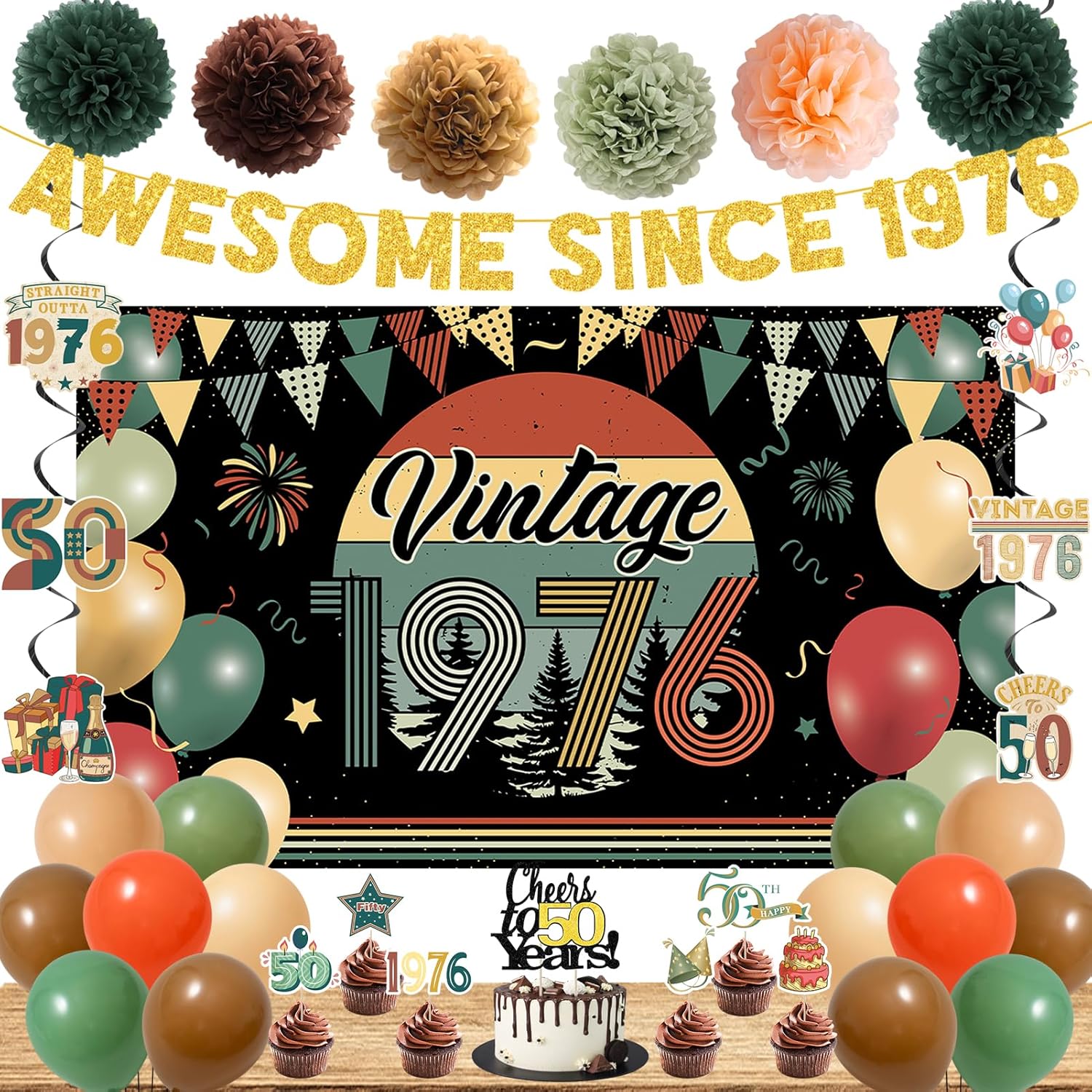 Amazon.com: Trgowaul Vintage 50th Birthday Decorations for Men Women ...