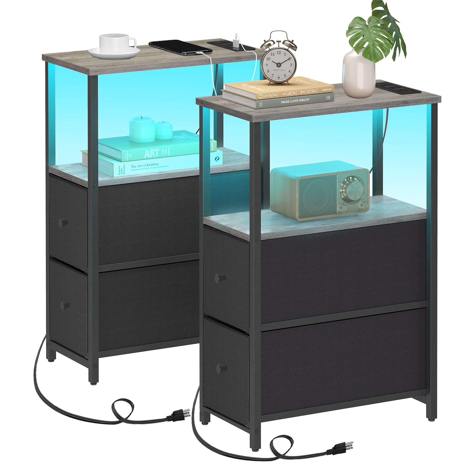 Amazon.com: TUTOTAK Small Narrow LED End Table with Charging Station ...