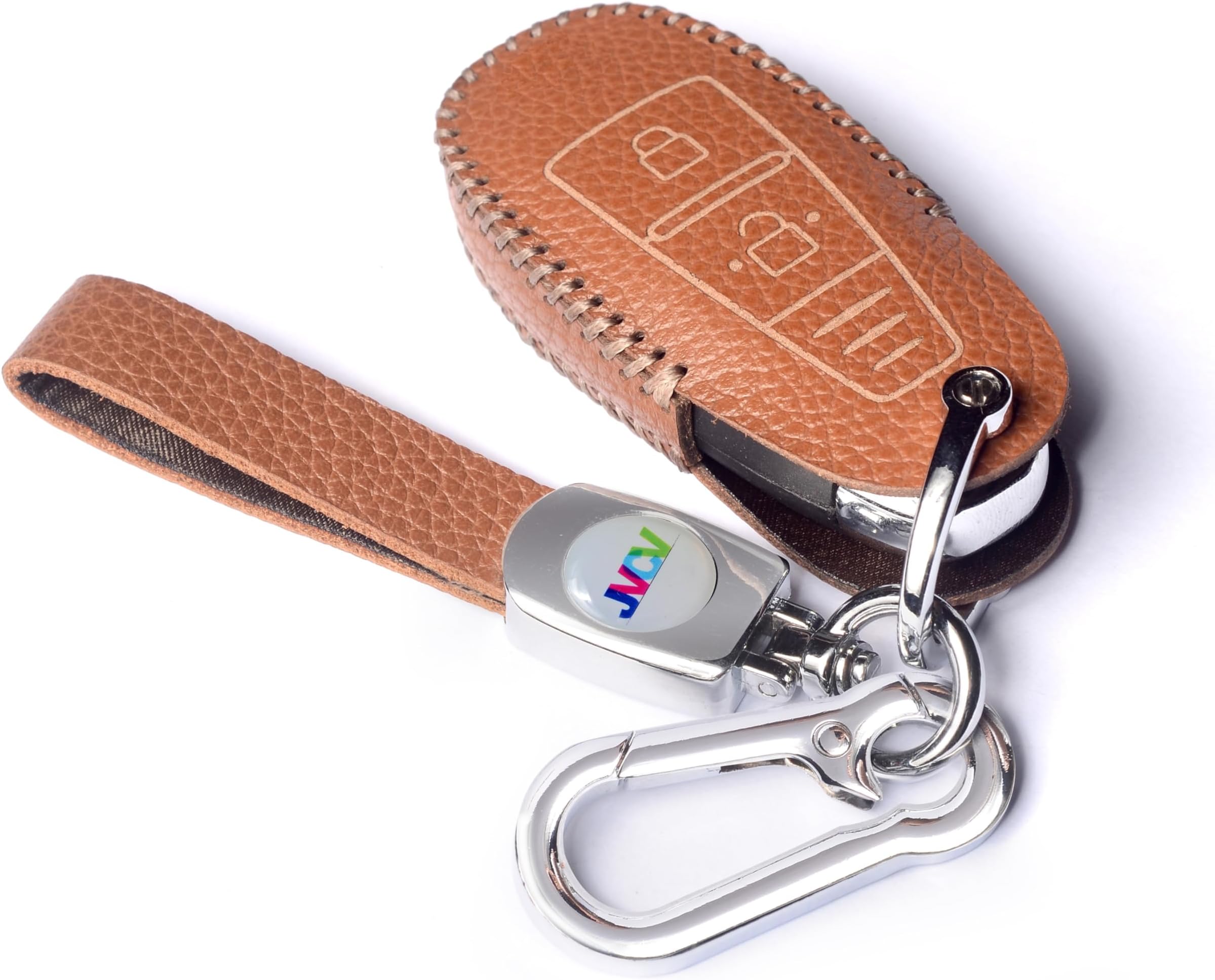 JVCV® Soft Handmade Lychee Pattern Leather Key Cover Compatible with ...