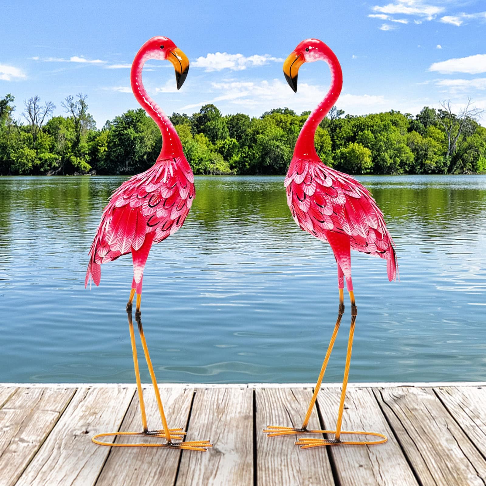 Amazon.com: XONOR Metal Flamingo Garden Statues Large Red Flamingo Yard ...