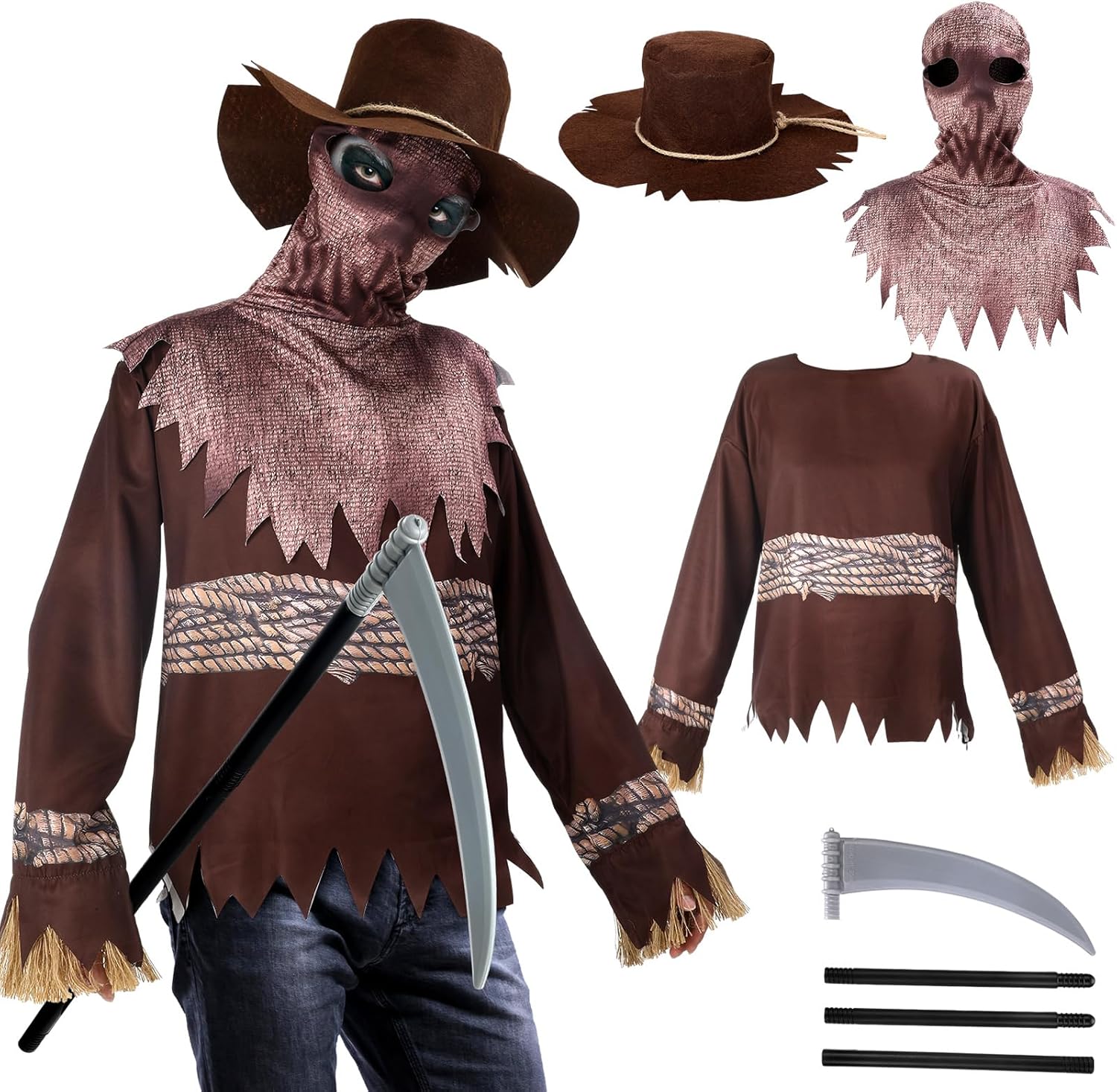 Amazon.com: Seenelling 4Pcs Halloween Scarecrow Costume for Men Scary ...