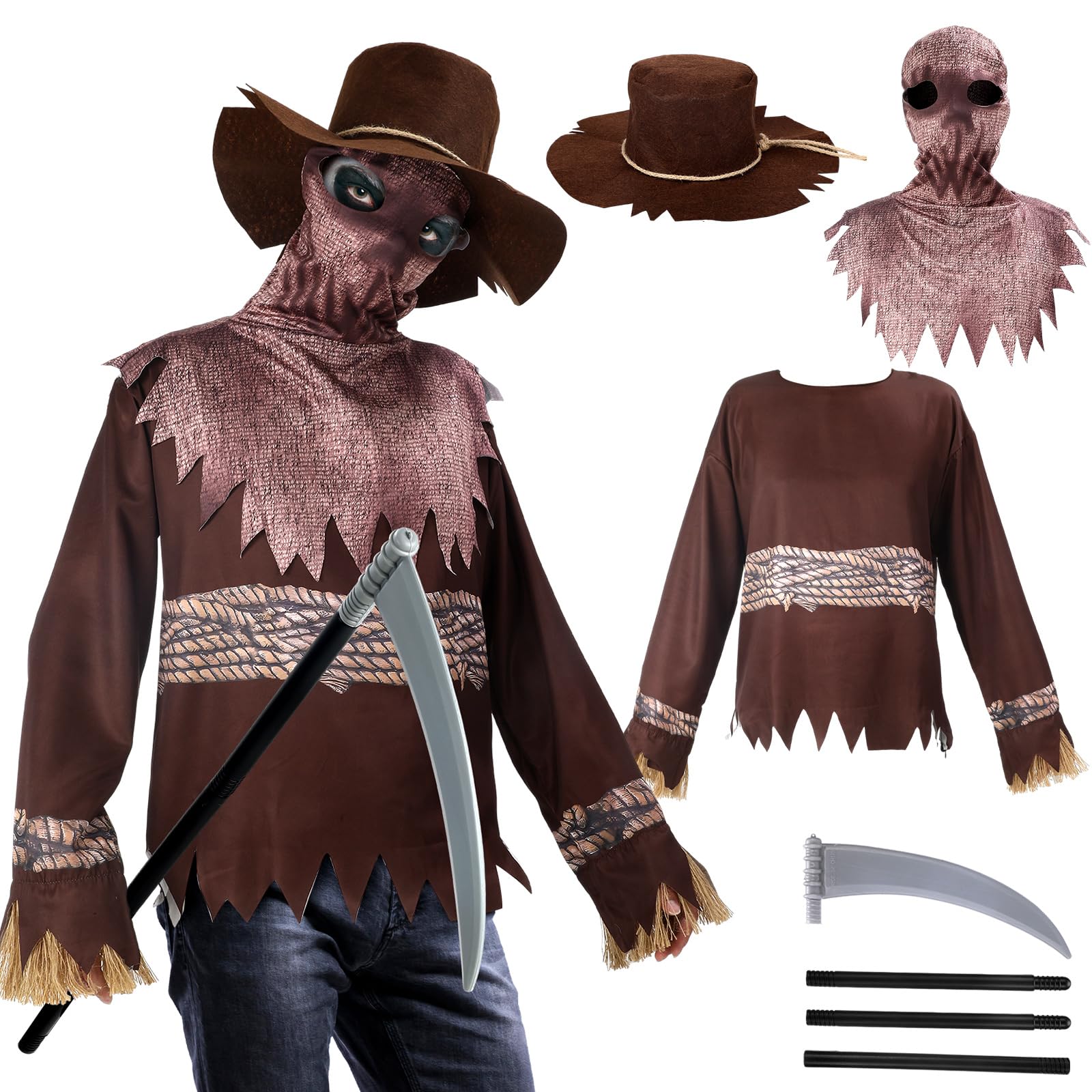 Amazon.com: Seenelling 4Pcs Halloween Wicked Scarecrow Costume for Men ...