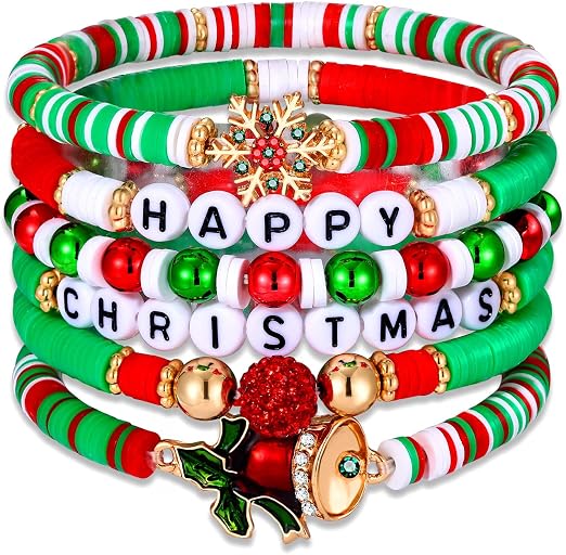 Amazon.com: XOCARTIGE Christmas Bracelets Holiday Heishi Bracelets for ...