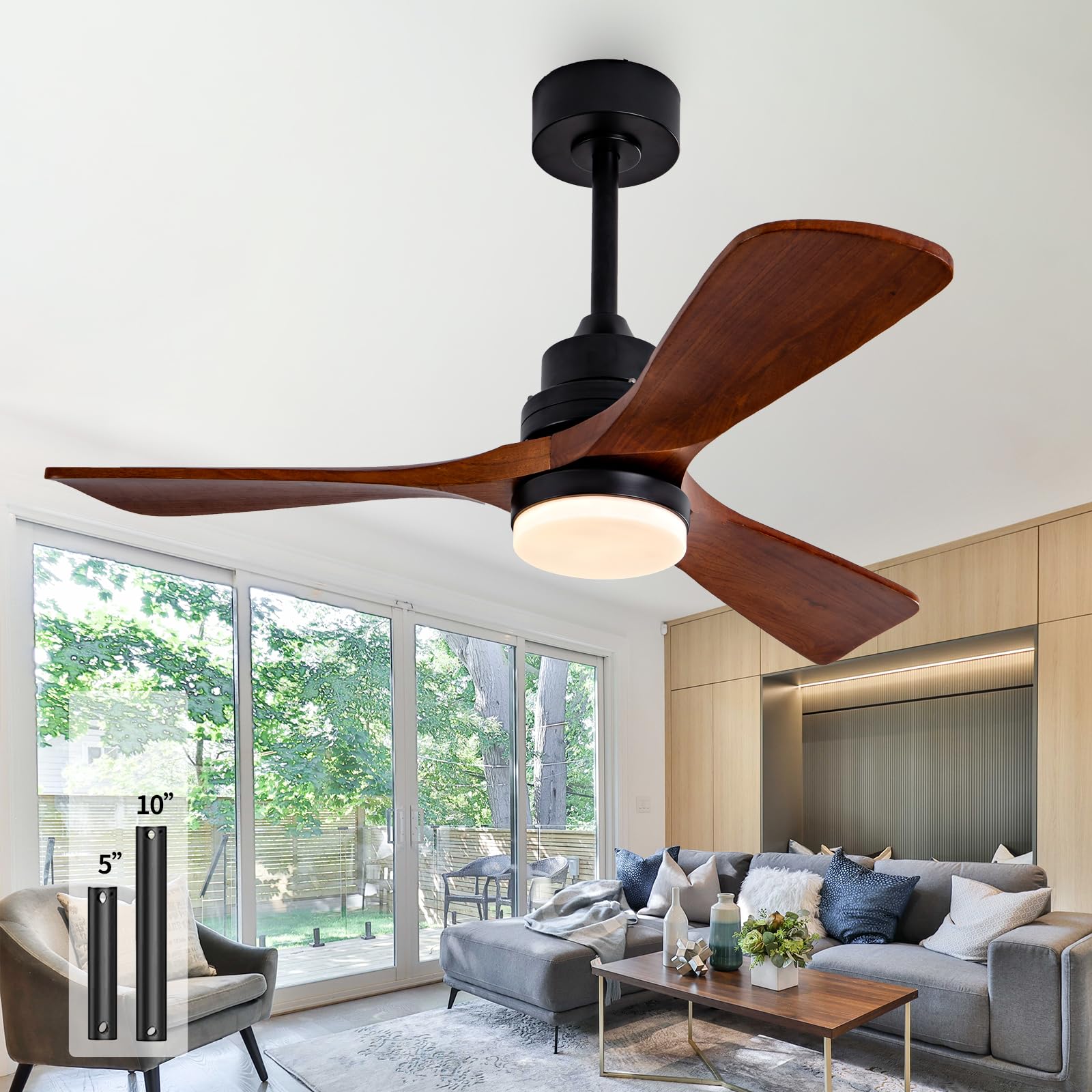 42 Inch Solid Wood Ceiling Fan with Light and Remote Control,3 Blades ...
