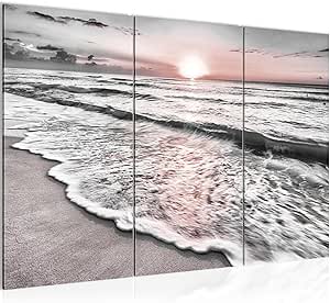 Amazon.de: Runa Art Wandbilder Sonnenuntergang Strand Bild XXL Schlafzimmer Wohnzimmer Grau Rosa ...