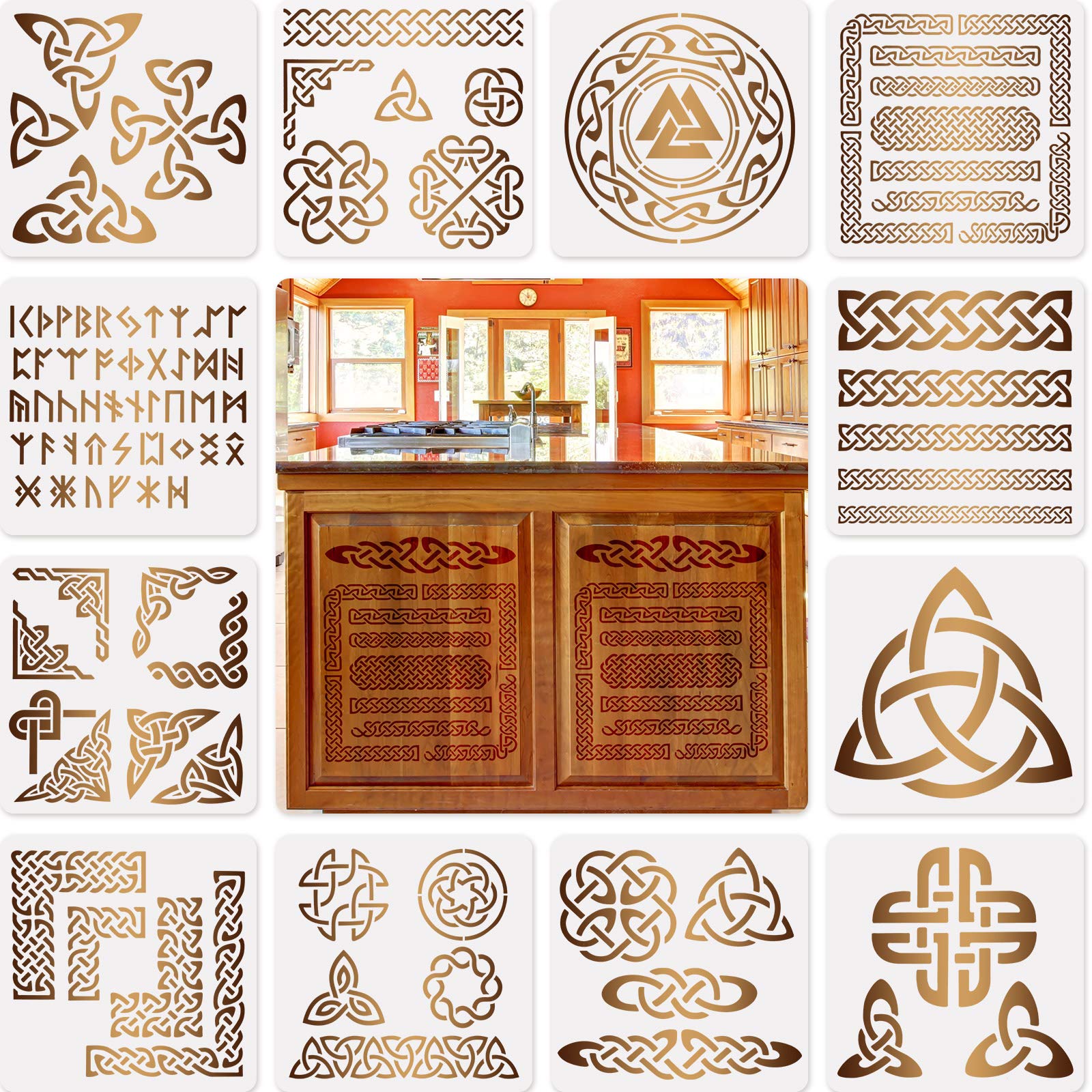 Buy 12 Pieces Viking Knot Stencils Viking Symbol Templates Stencils for ...