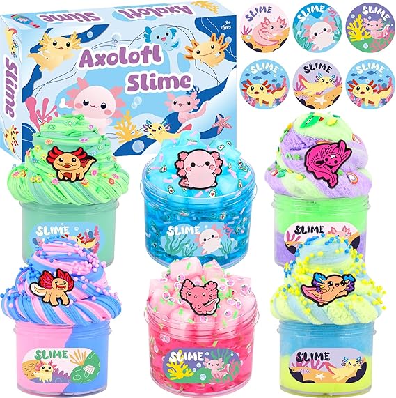 Amazon.com: 6 Pack Axolotl Slime Kit, Cute Stuff Butter Cloud Crystal ...