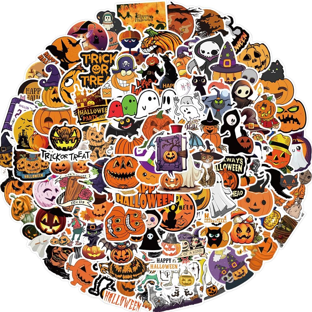 Amazon.com: 100PCS Non-Repeating Halloween Pumpkin Theme Stickers ...