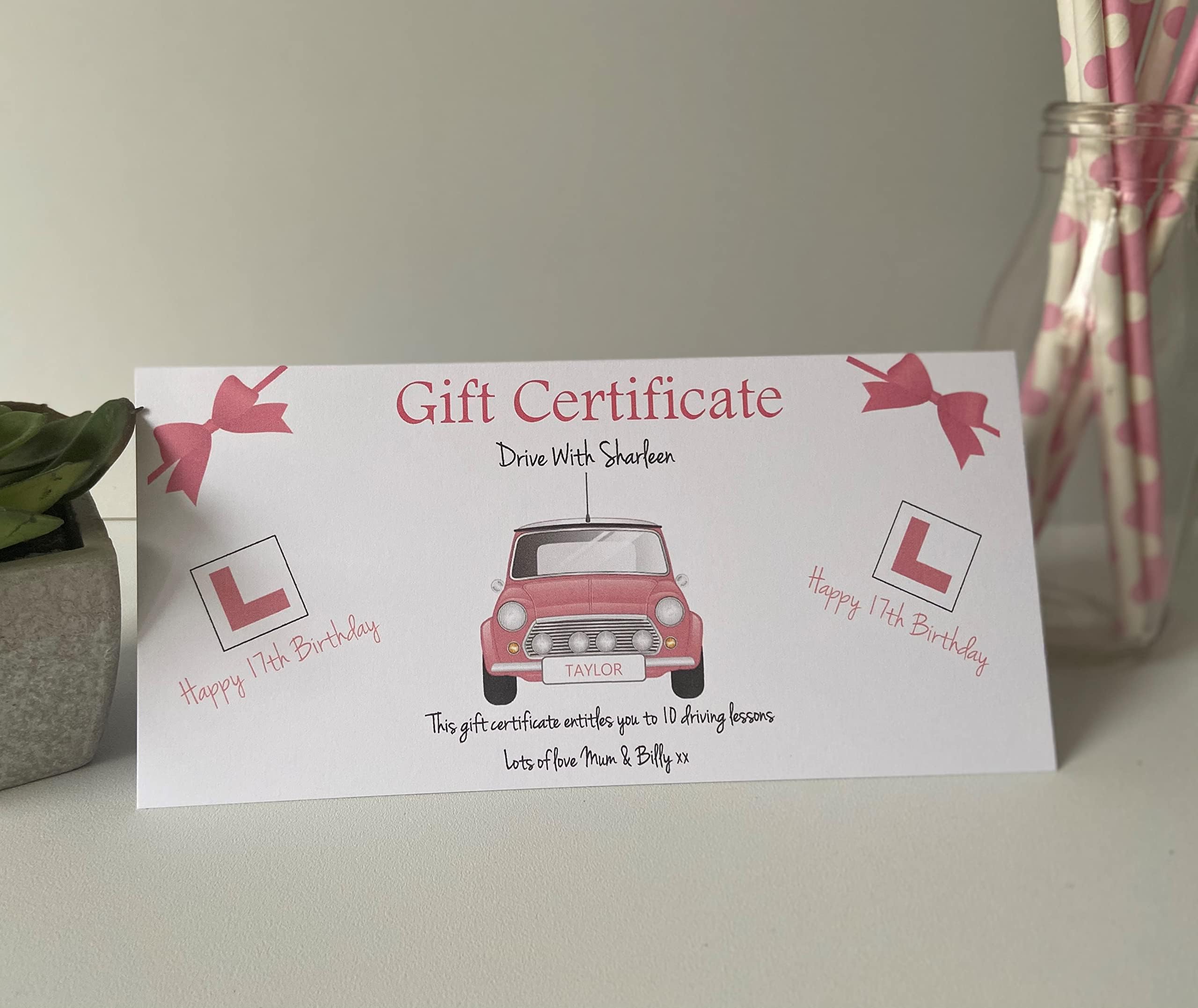 Personalised Driving Lessons Birthday Card Gift Certificate Voucher ...