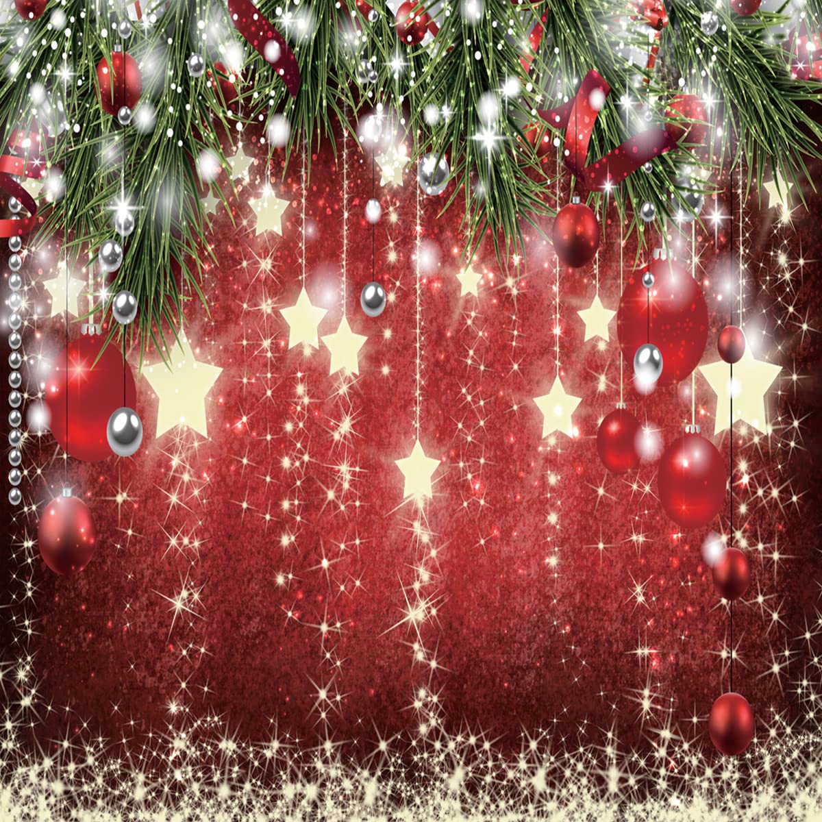 SJOLOON Christmas Backdrops Red Ball Theme Background Shining Stars ...